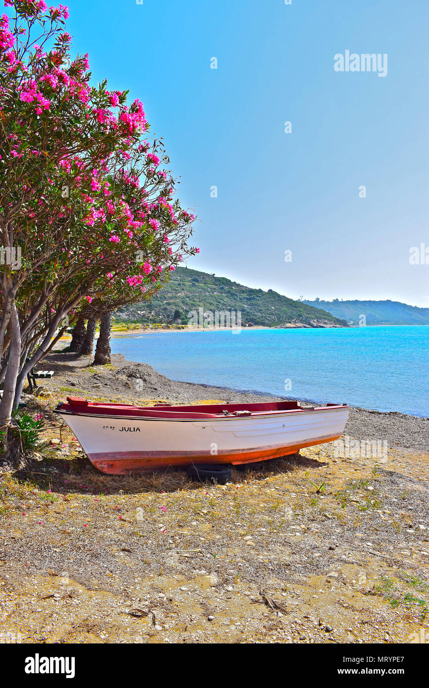 The beach at Katelios nr Skala on the Greek island of Cephalonia or ...