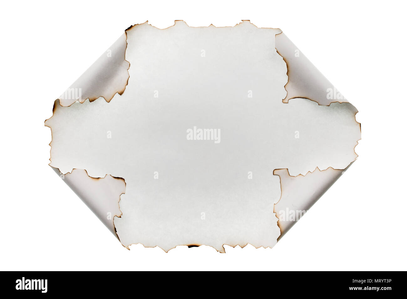 Rolled-up piece of paper with the scorched edges. Isolated on white ...