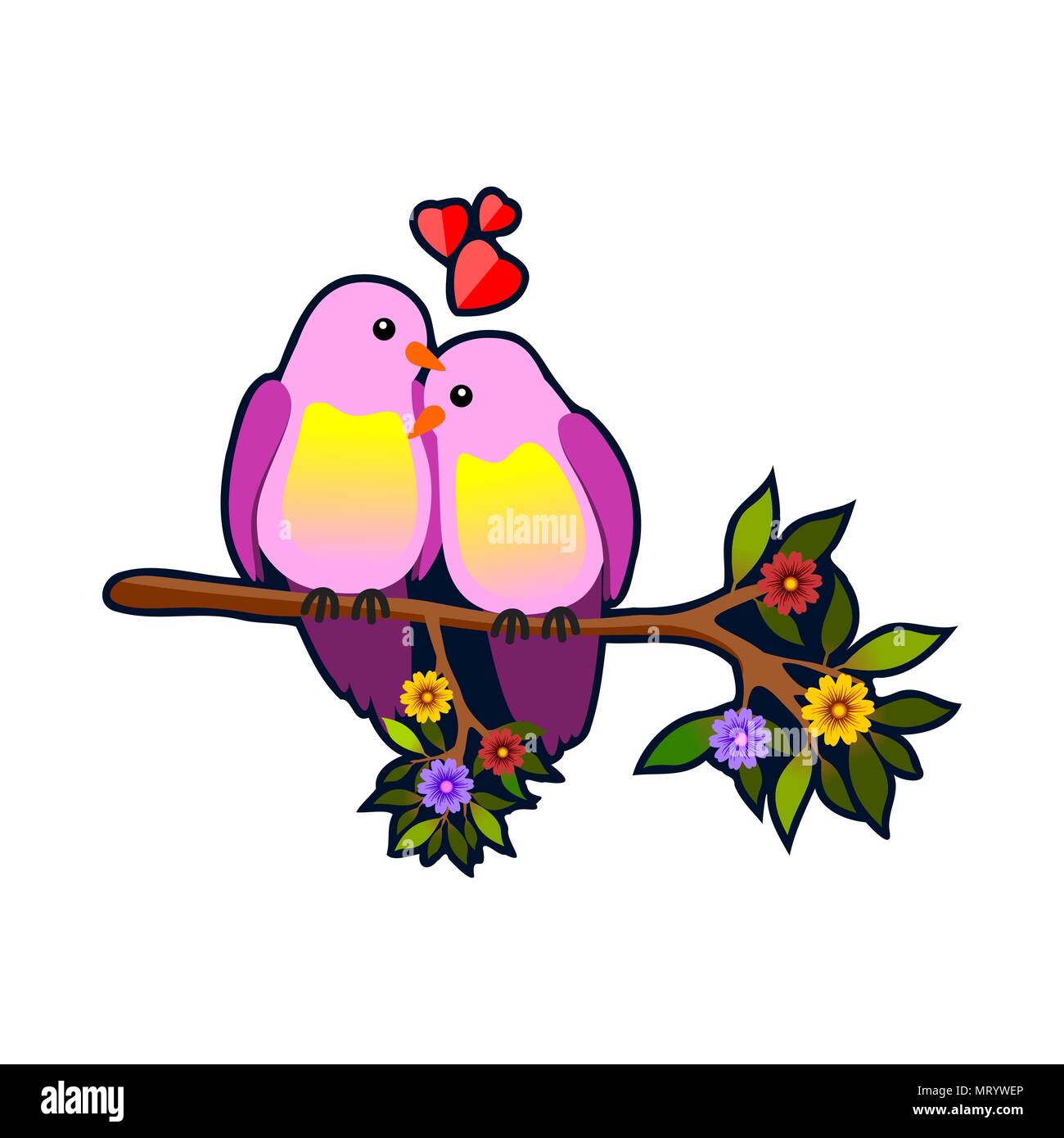 Two birds branch illustration hi-res stock photography and images - Alamy