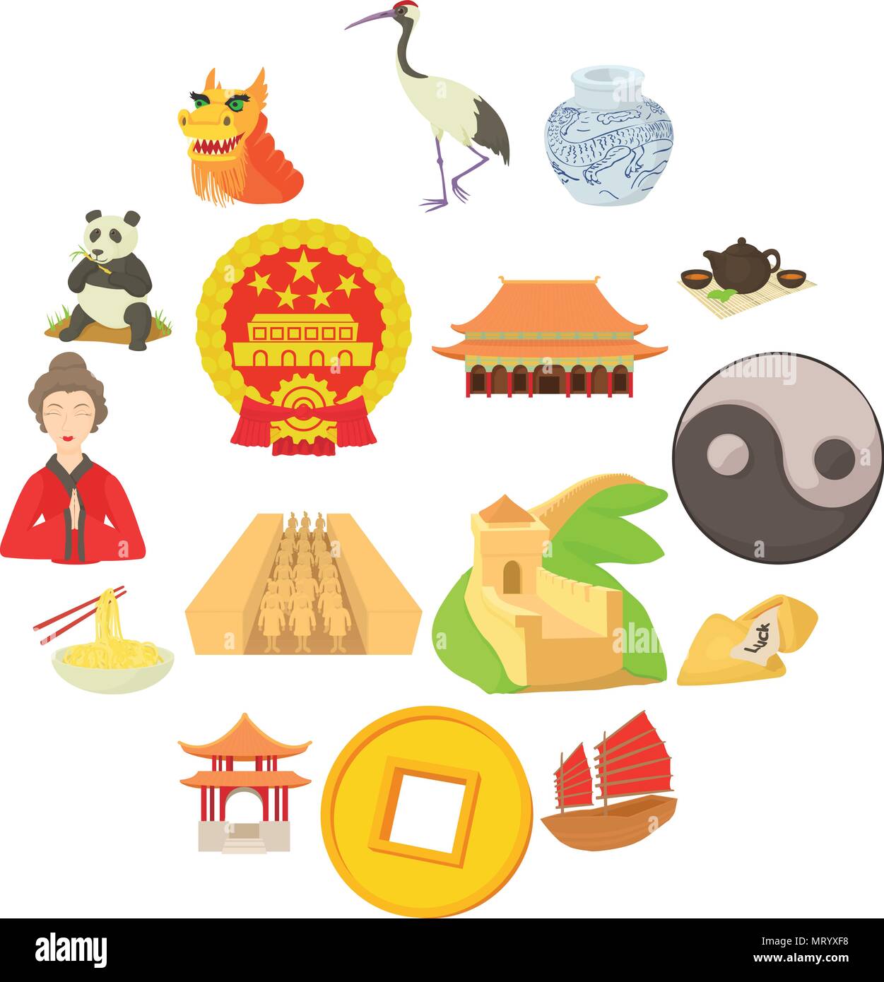 China travel sport icons set, cartoon style Stock Vector Image & Art ...