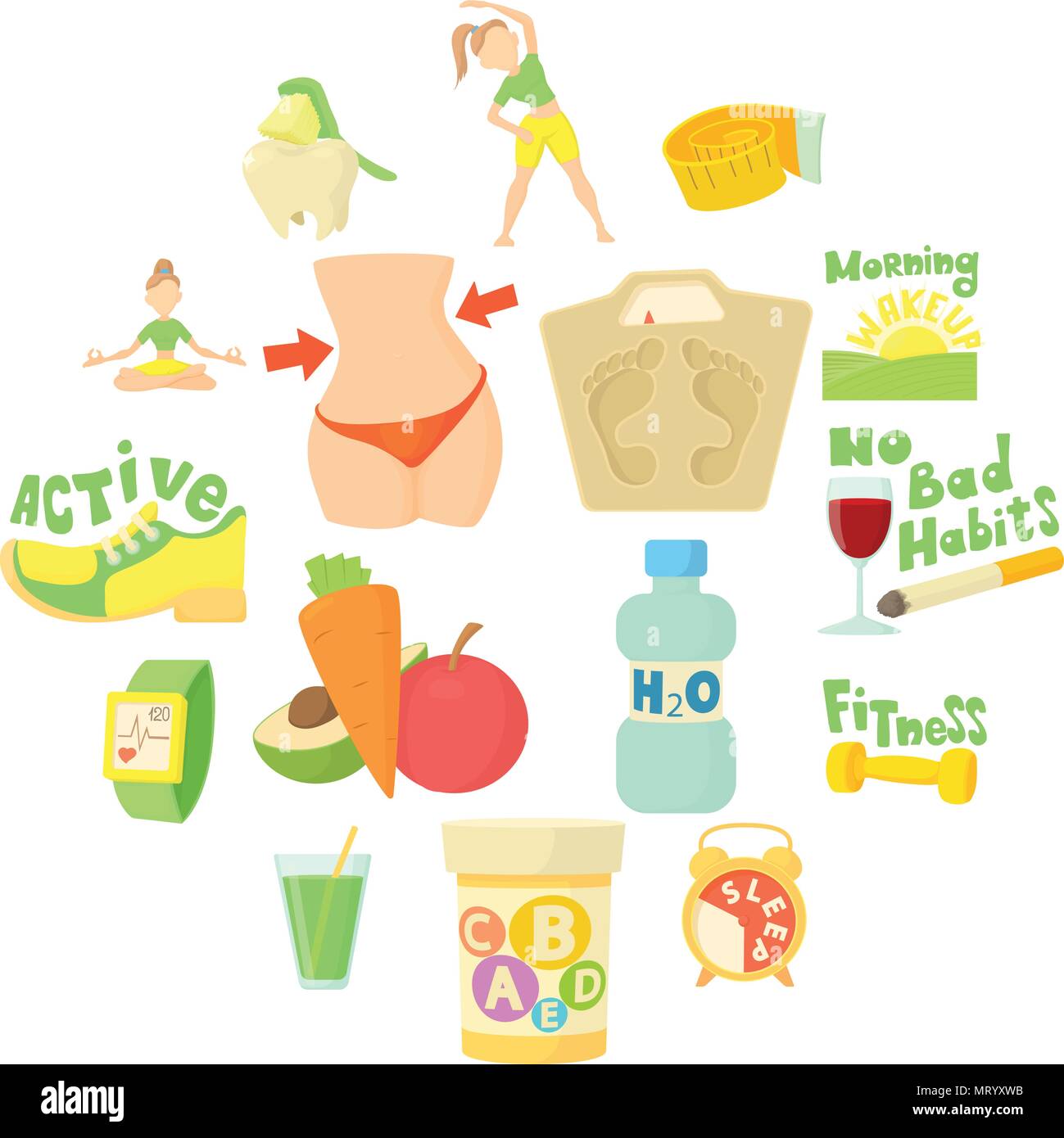 Healthy lifestyle icons set, cartoon style Stock Vector Image & Art - Alamy