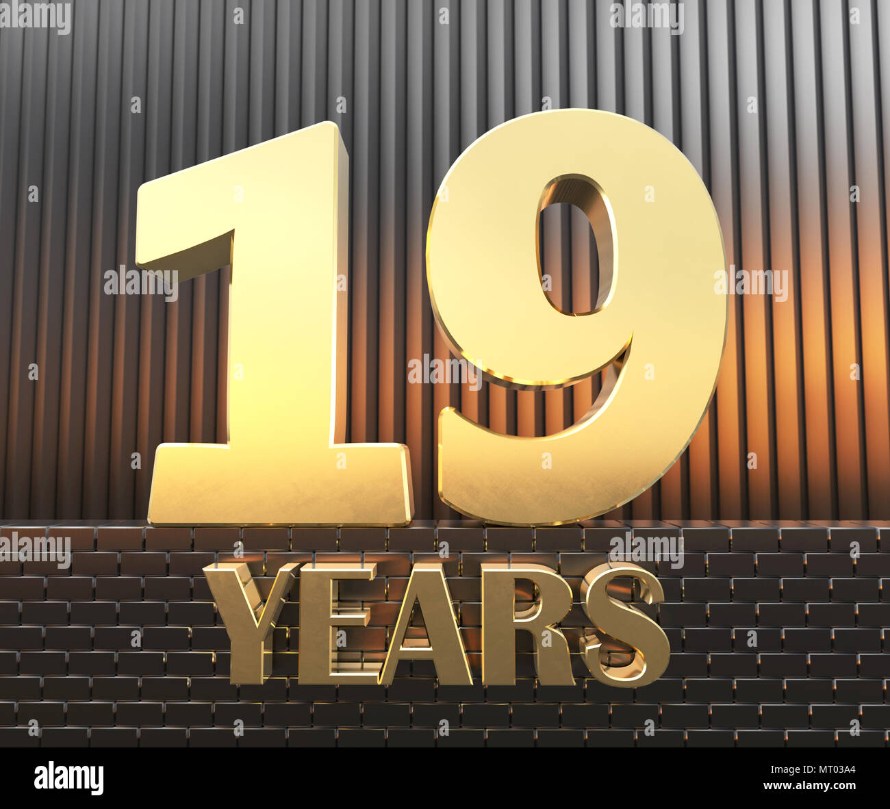 Golden number nineteen number 19 and the word years against the ...