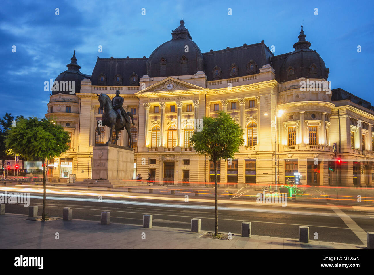Bucharest University Library at Dusk Stock Photo - Alamy