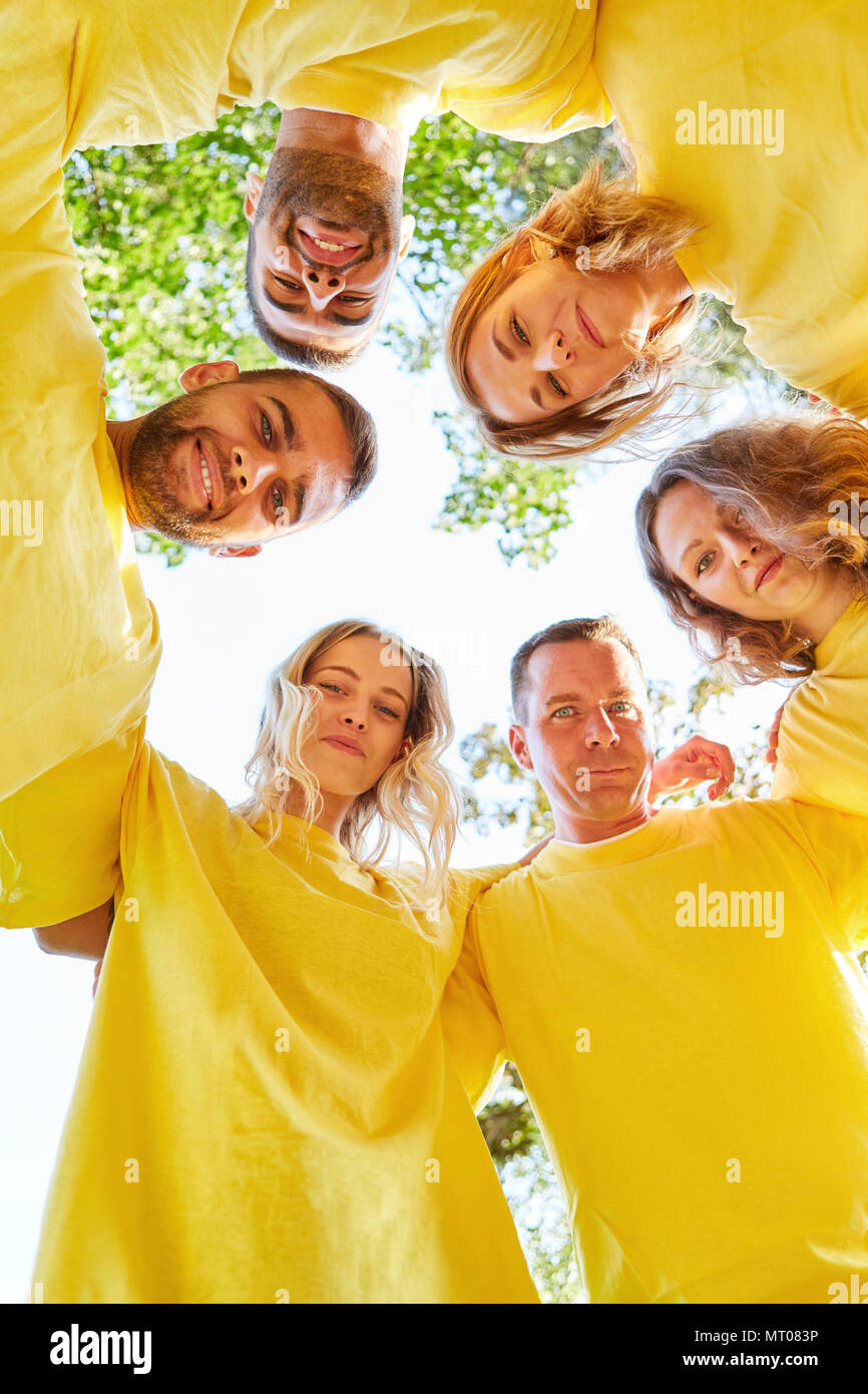 Group forms a circle at a teambuilding workshop in nature Stock Photo ...