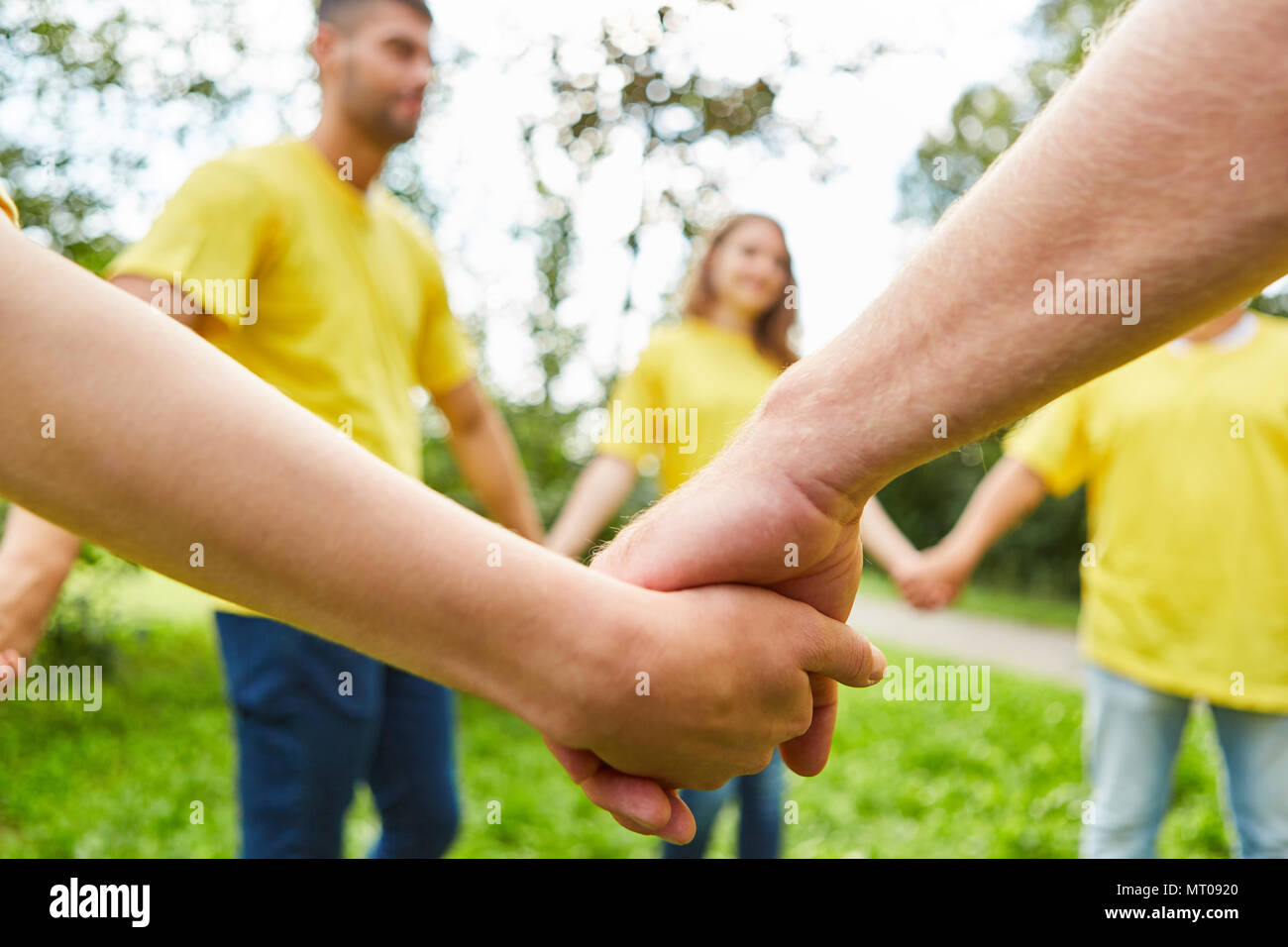 Sport team circle hands hi-res stock photography and images - Alamy