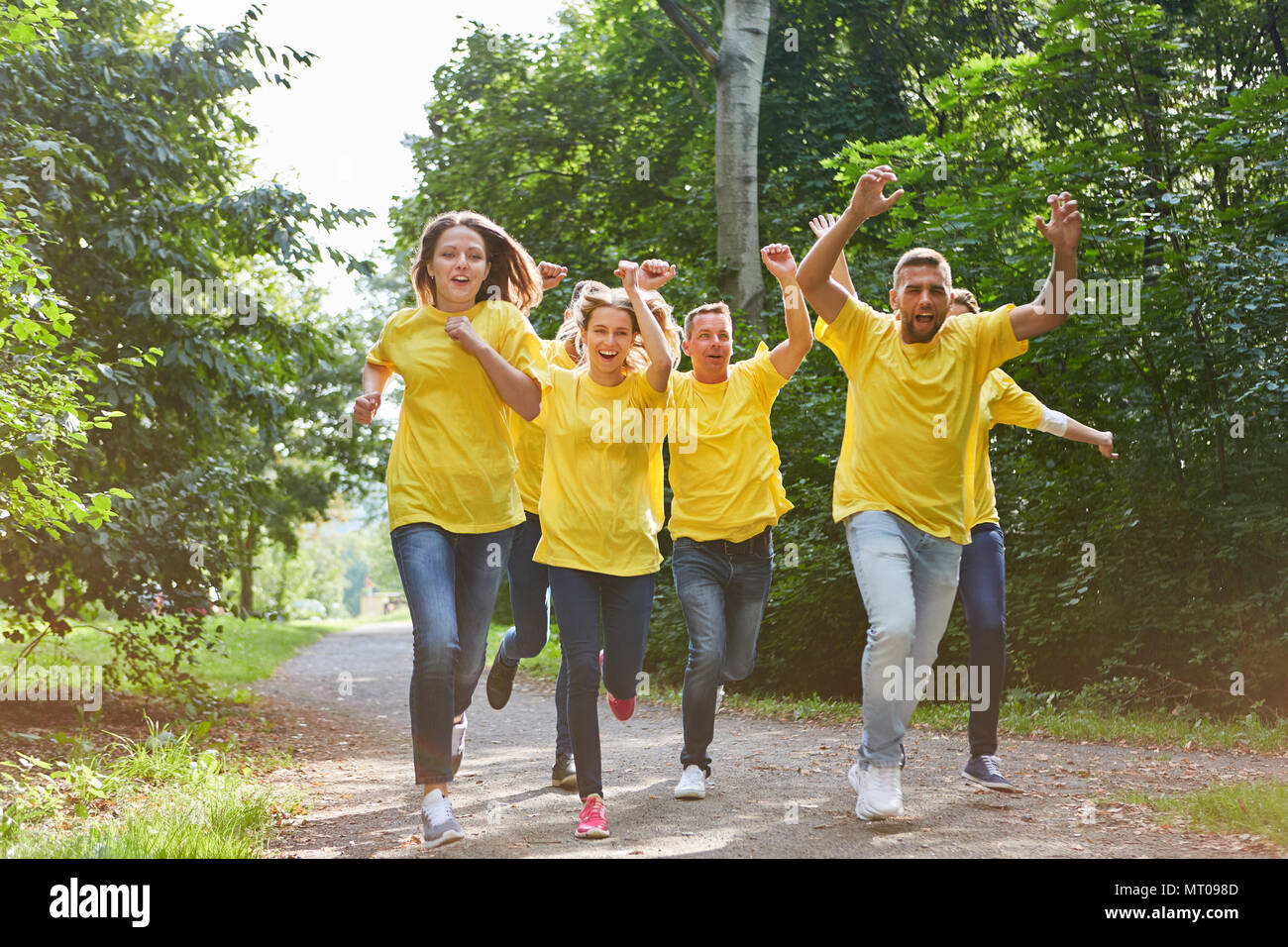 Successful team celebrates a victory at a teambuilding event Stock ...