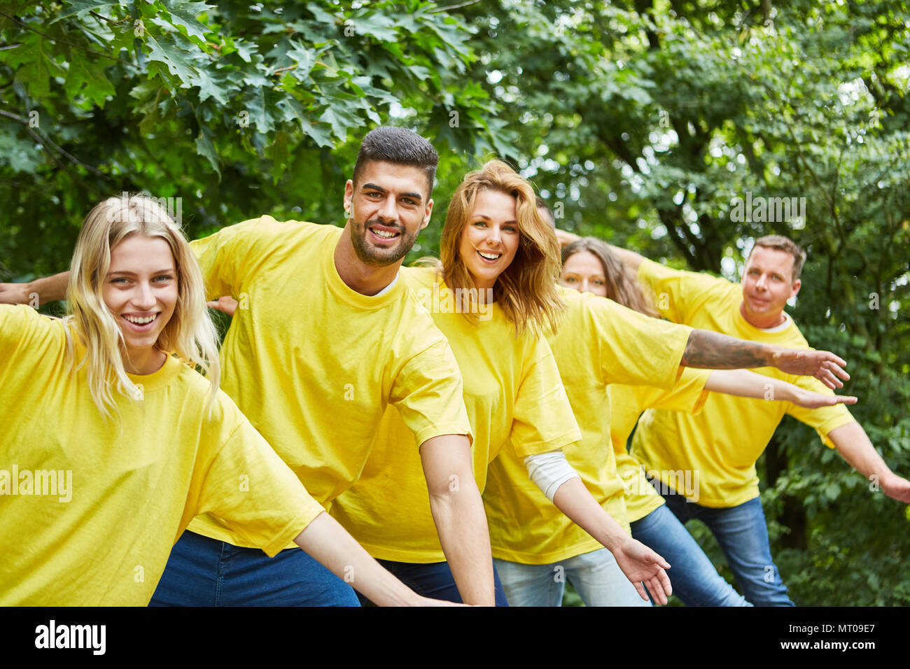 Young start-up team enjoys team training at a team building event Stock ...