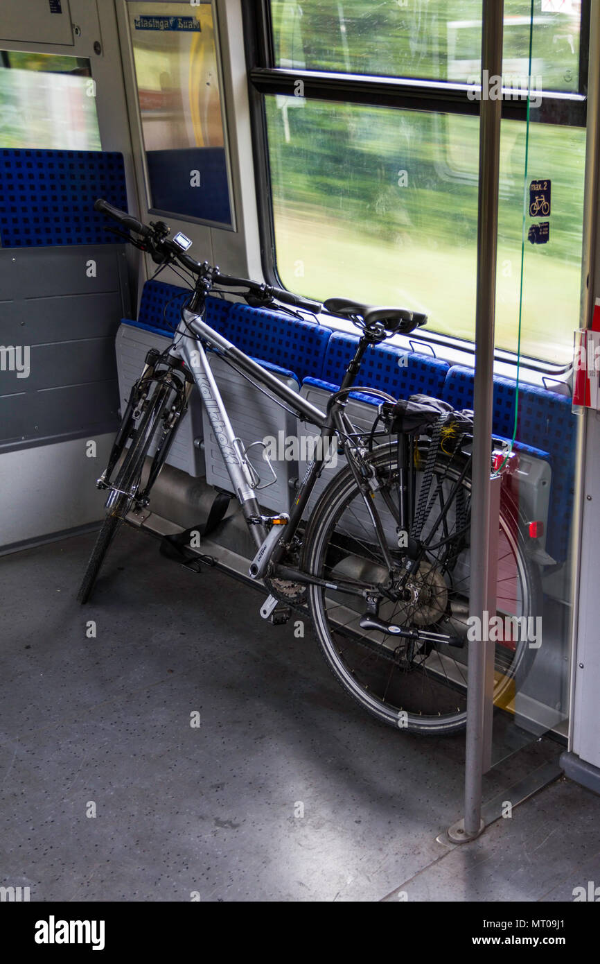 Bike is transported in public transportation, inside in the train Stock ...
