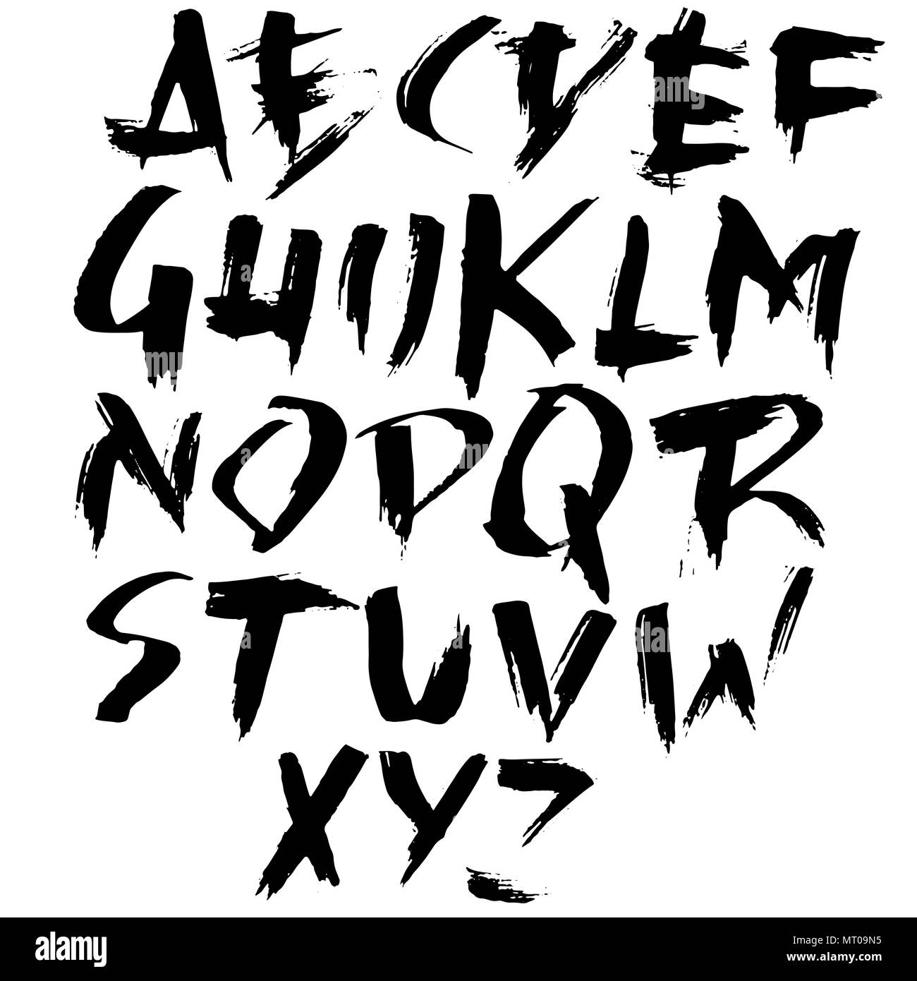 Grunge distress font. Modern dry brush ink letters. Handwritten ...