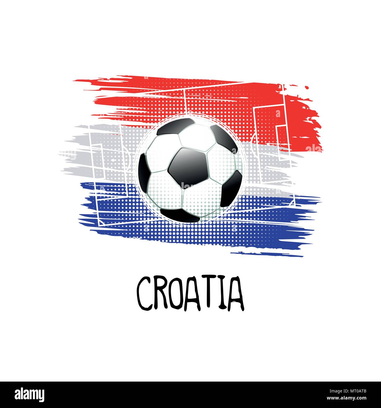 Hand written word "Croatia" with soccer ball, soccer field and abstract ...
