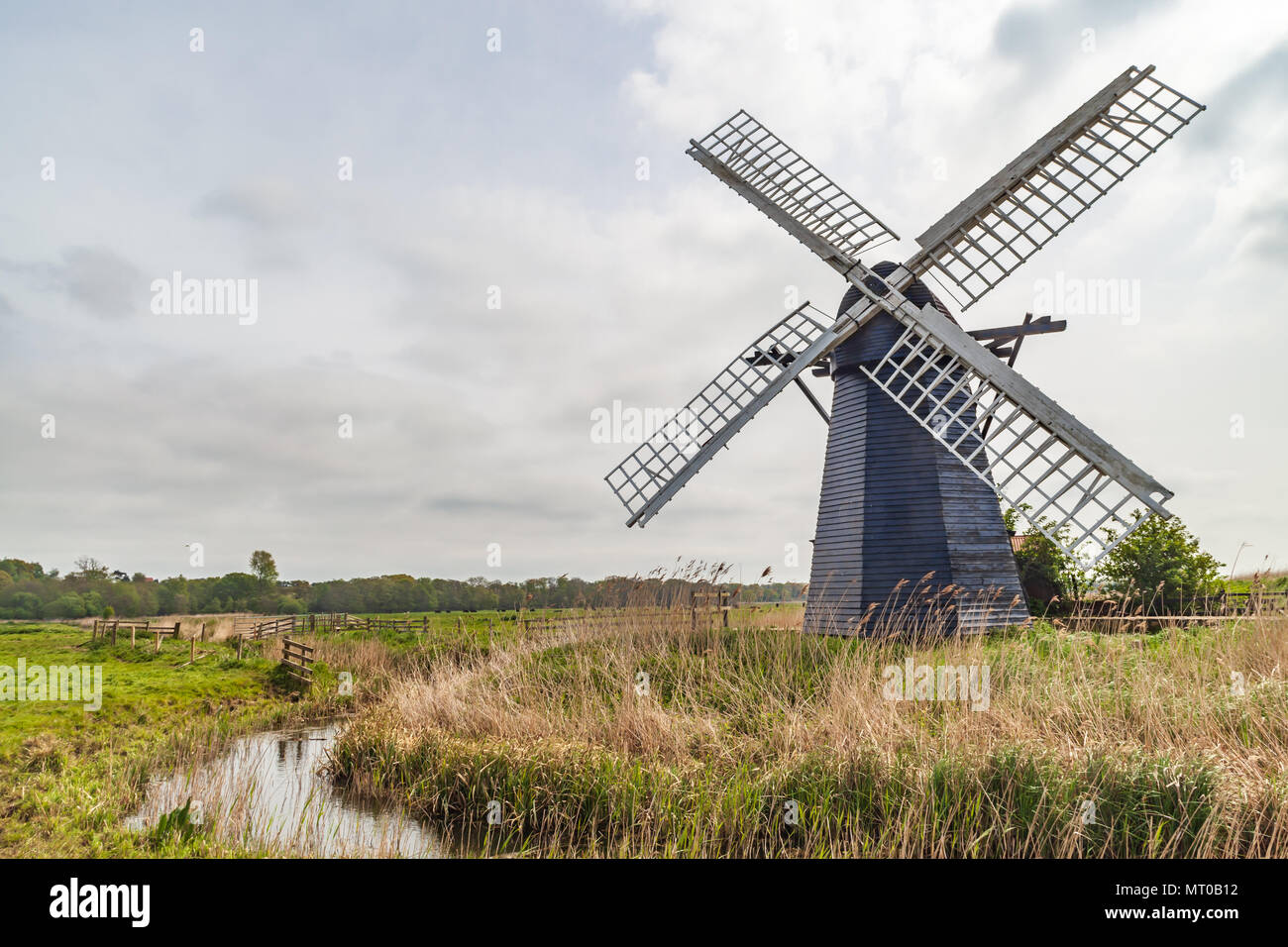 view of herringfleet windmill suffolk uk on the norfolk broads Stock ...