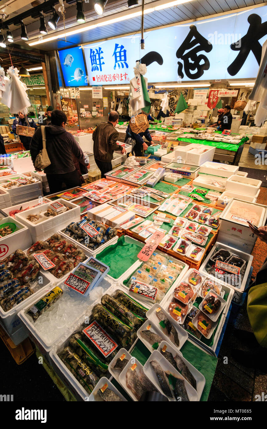 Indoor Omicho Ichiba, Omicho fresh food Market in Kanazawa, Japan. Per ...