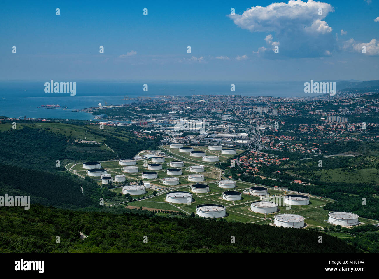 Oil tanks Trieste, Italy, part of the Trieste crude oil terminal and ...
