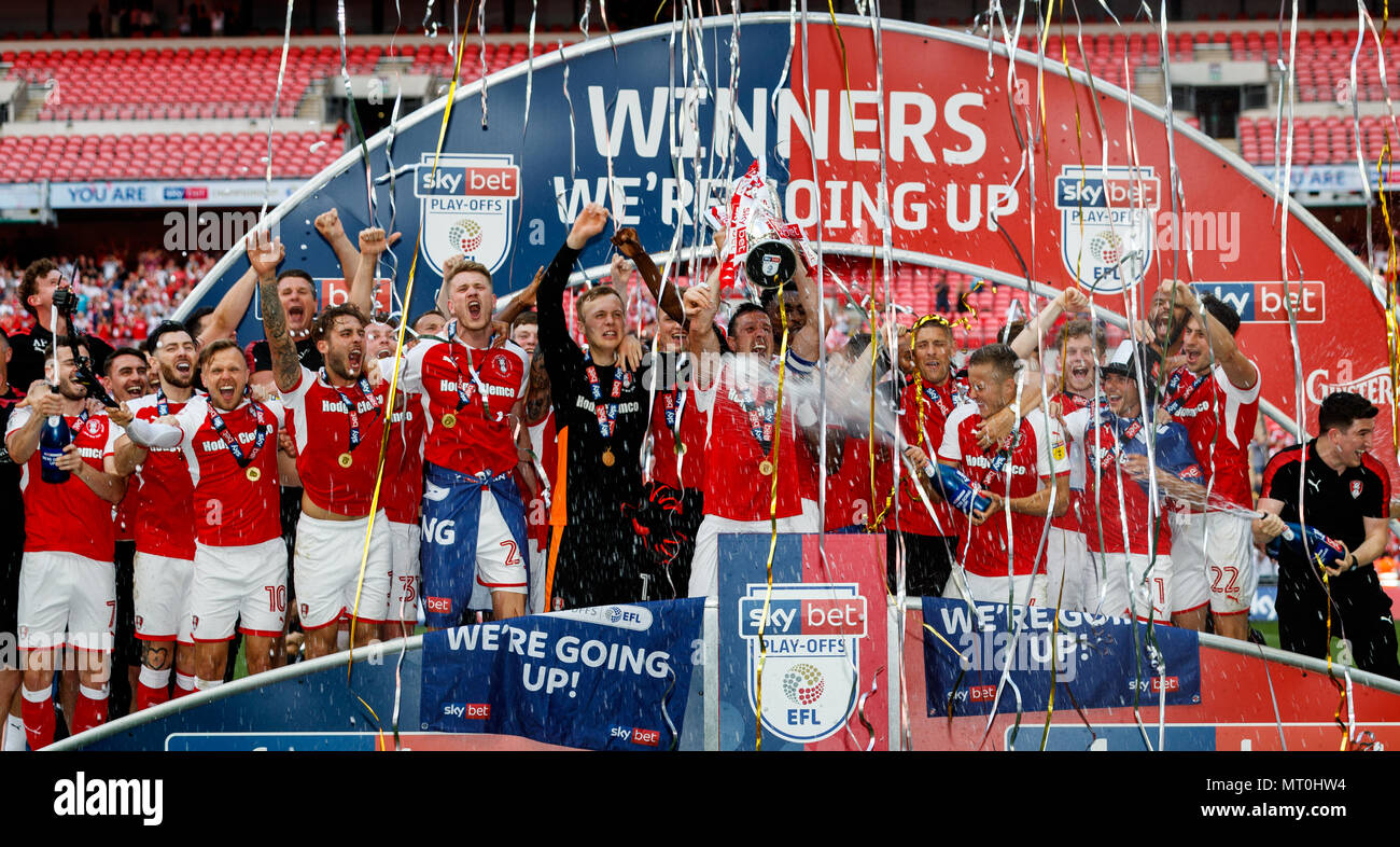 Rotherham United celebrate with the trophy after the Sky Bet League One ...