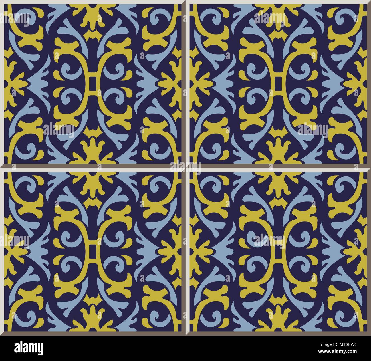 Ceramic tile pattern spiral curve cross frame yellow flower, oriental ...