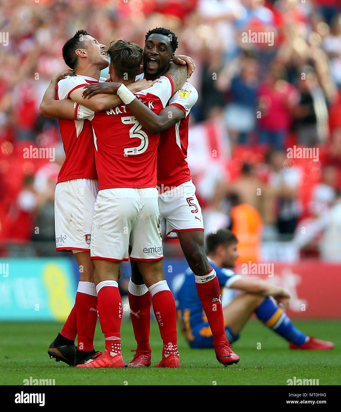 Rotherham United's Richard Wood (left) celebrates with team-mates ...