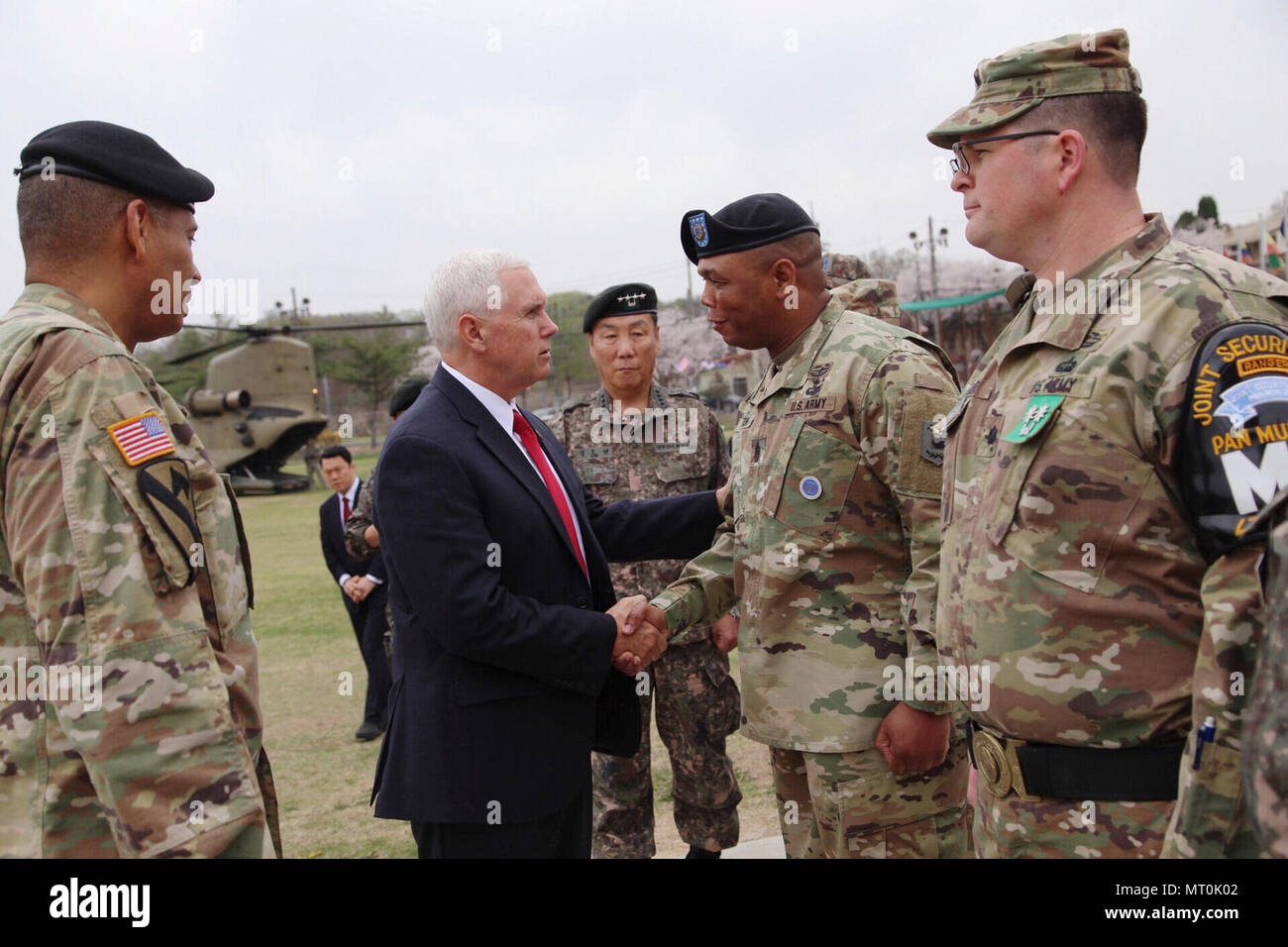 U.S. Vice President Michael R. Pence shakes hands with Command Sgt. Maj ...