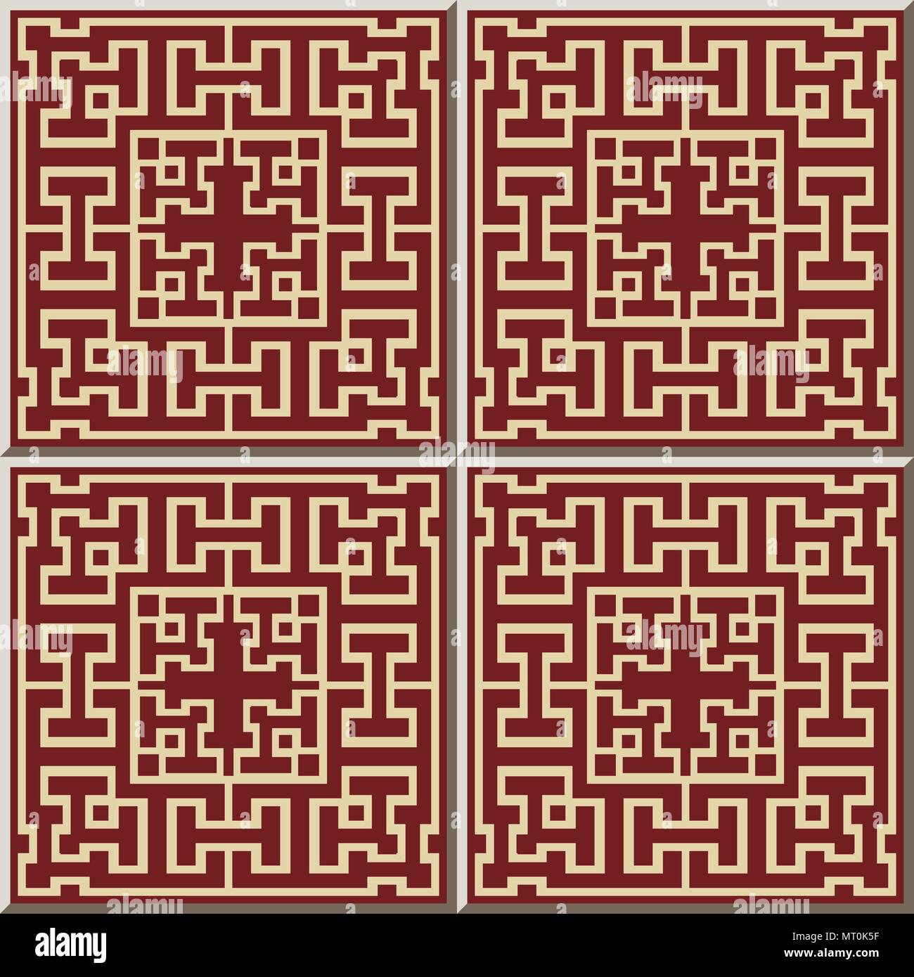 Ceramic tile pattern square geometry cross tracery frame line, oriental ...
