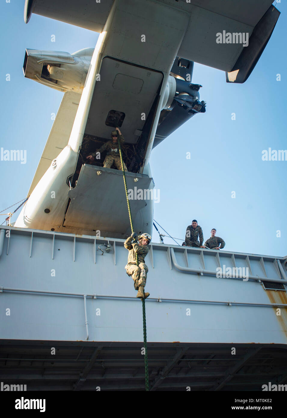 ATLANTIC OCEAN (July 14, 2017) Marines conduct a fast rope drill from ...