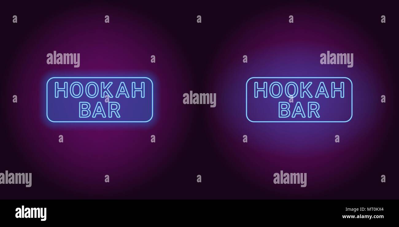 Neon icon of blue Hookah Bar inscription. Vector illustration of blue ...