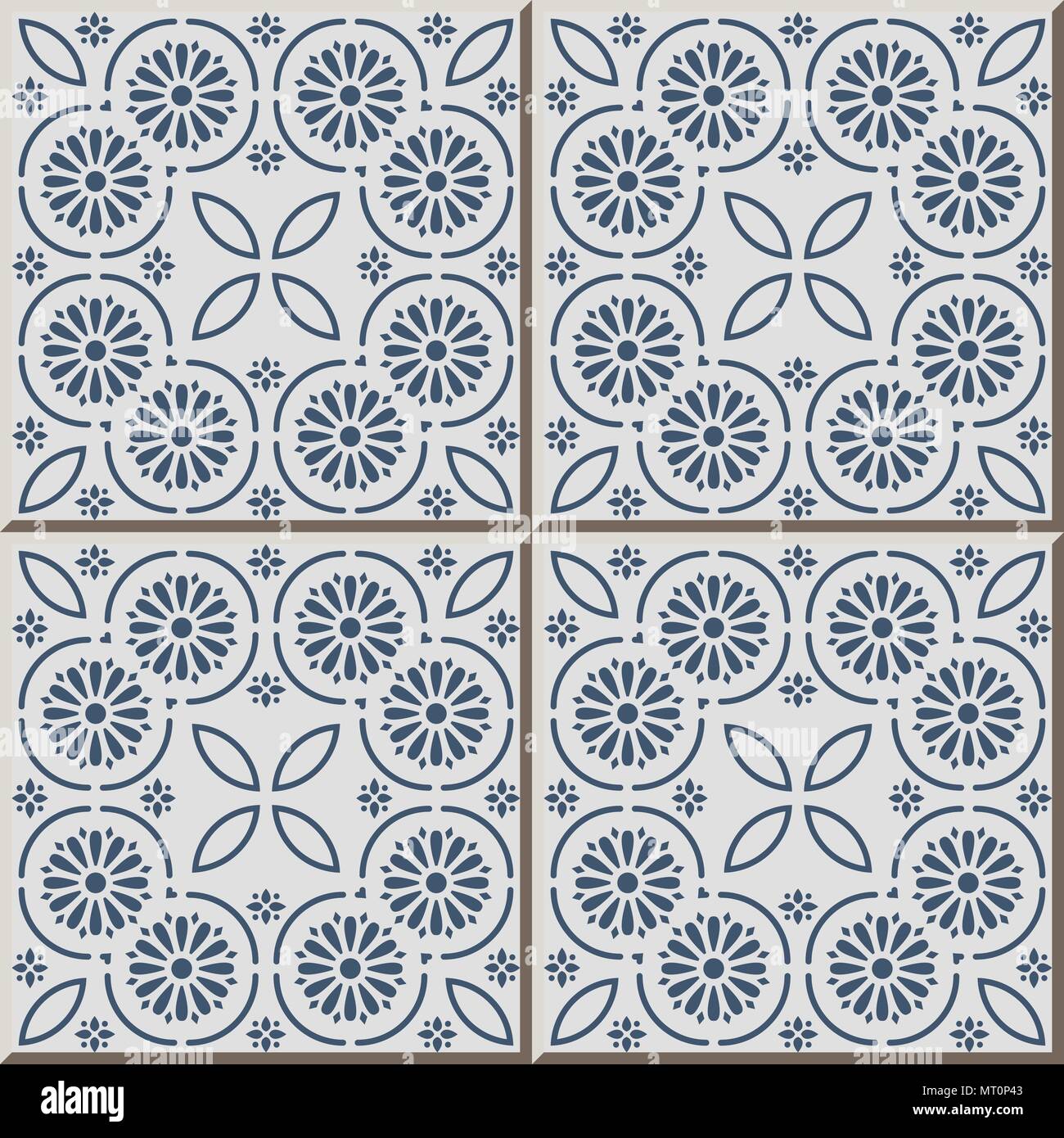 Ceramic tile pattern blue round curve cross frame dot line flower ...