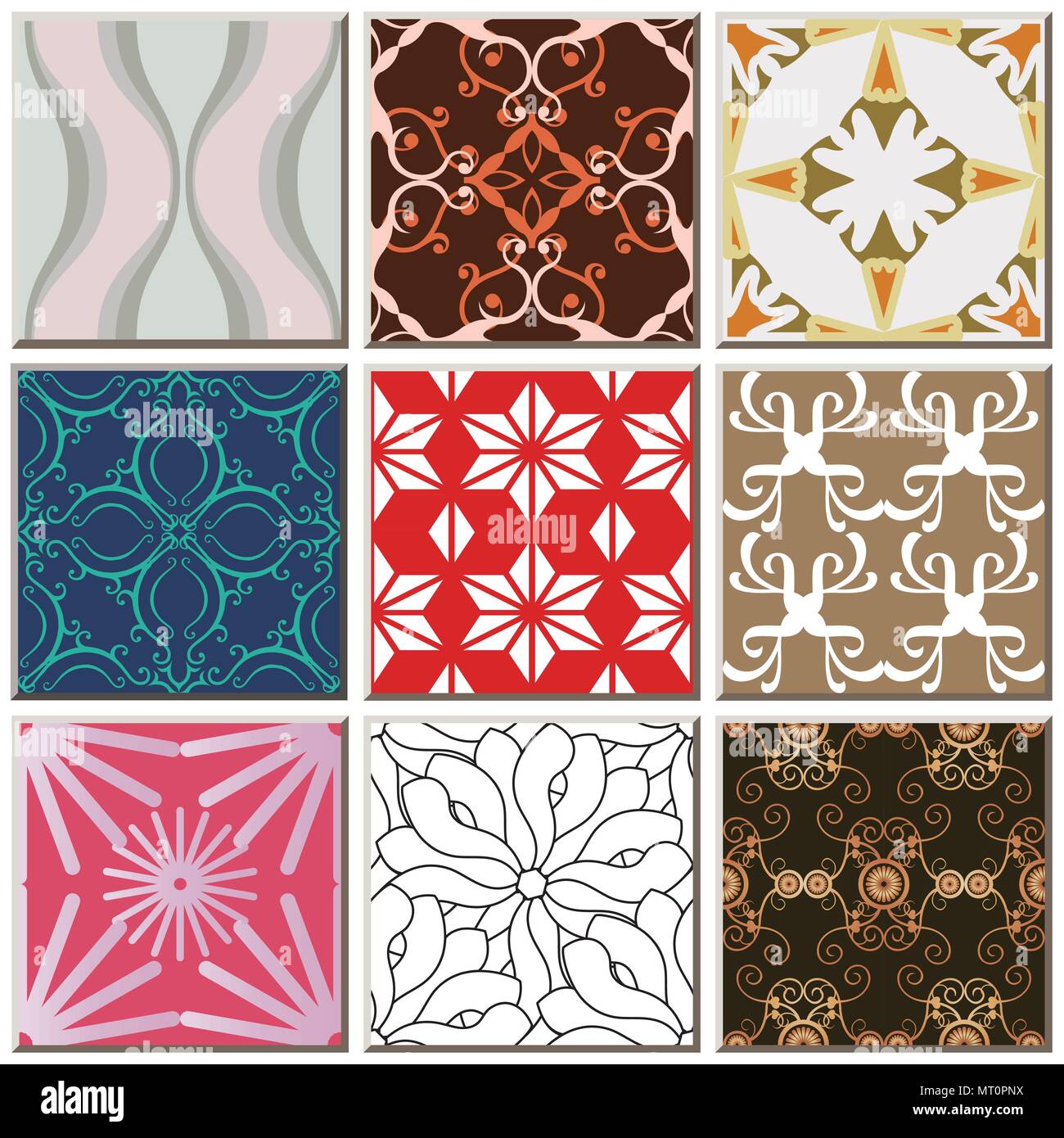 Oriental antique retro ceramic tile pattern combo collection set ...