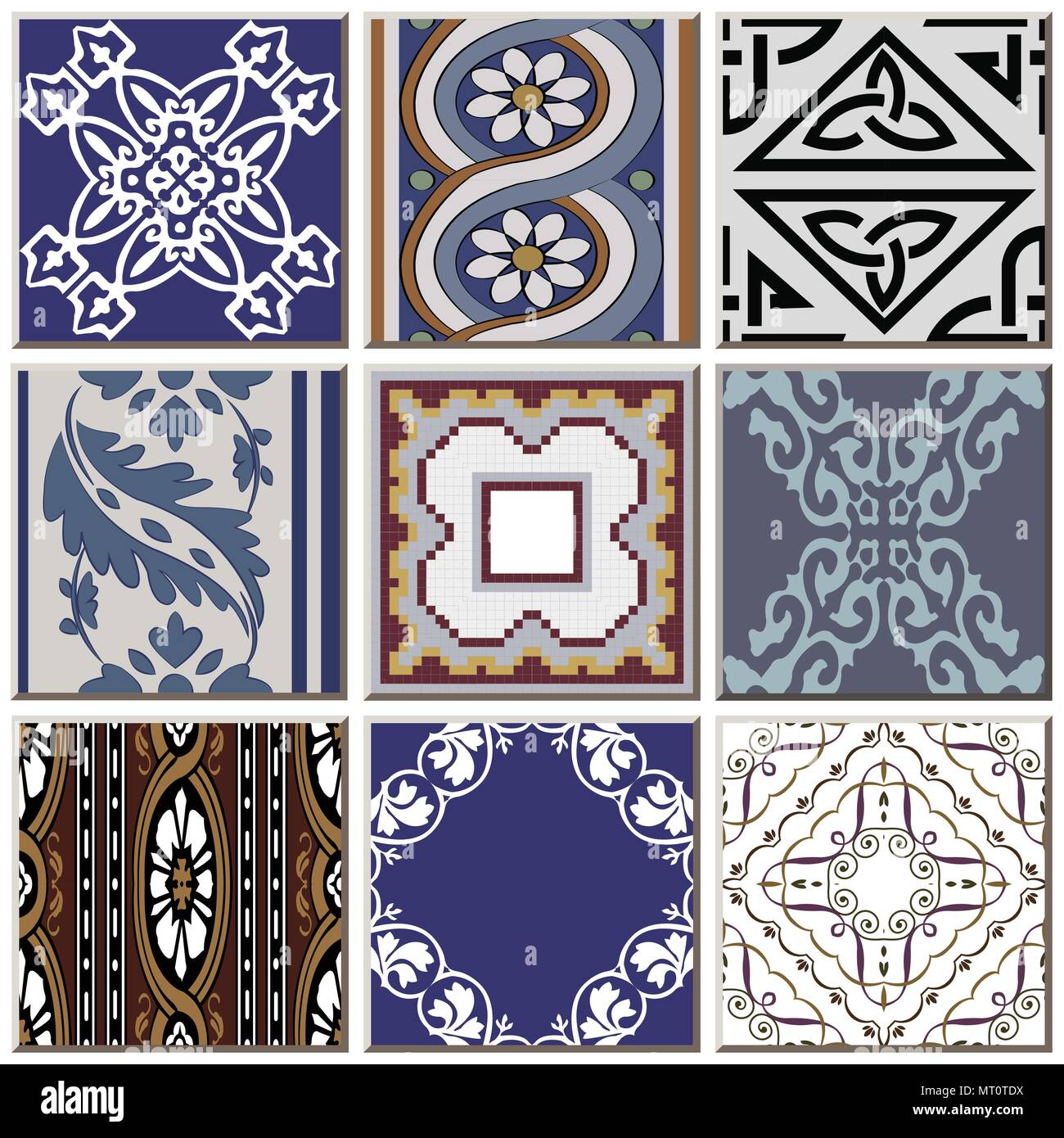 Oriental antique retro ceramic tile pattern combo collection set ...