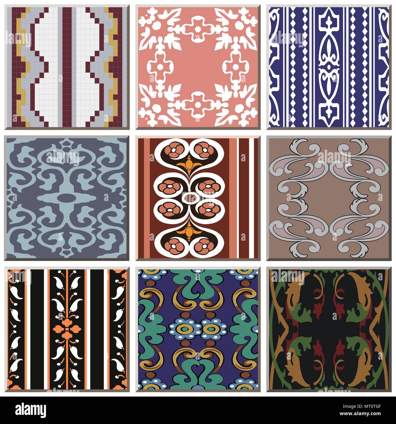 Oriental antique retro ceramic tile pattern combo collection set ...