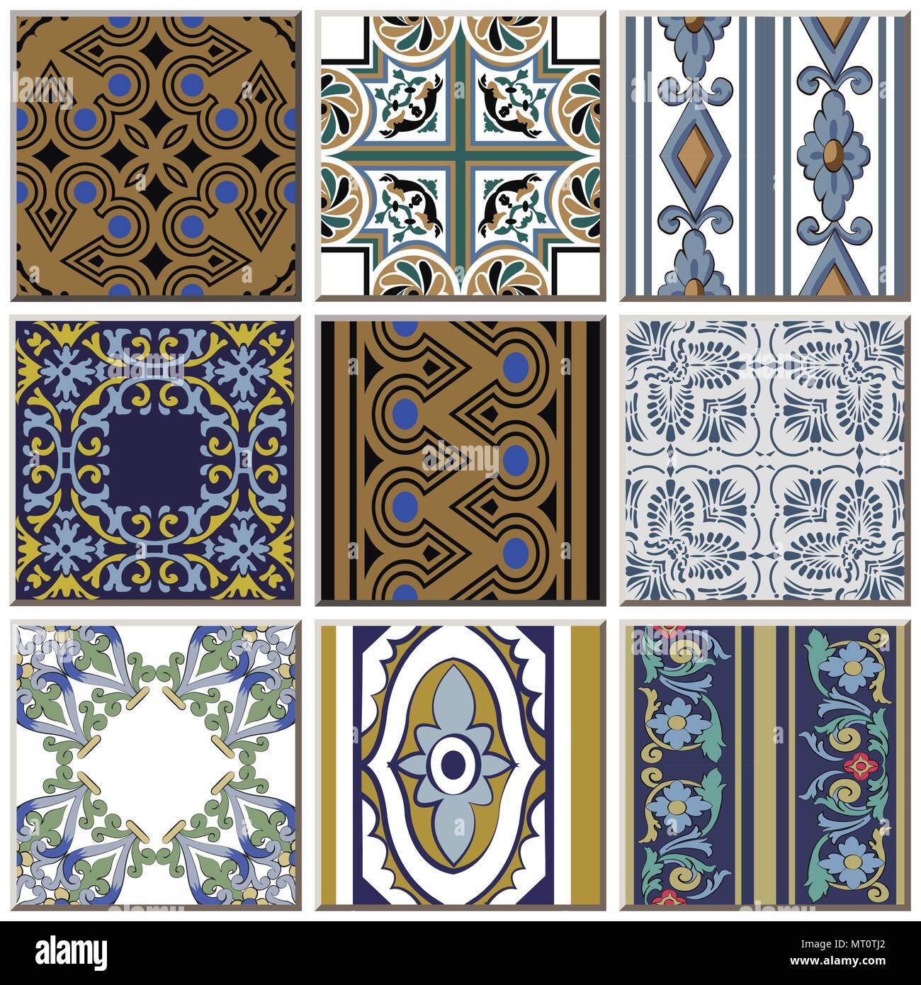 Oriental antique retro ceramic tile pattern combo collection set ...