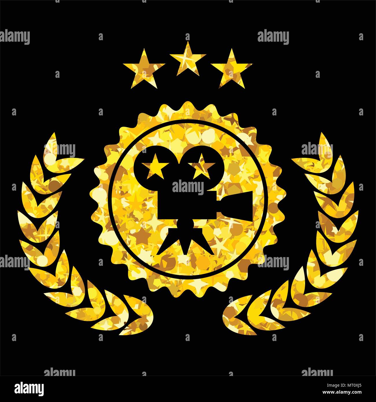 Shining golden triangle film Award. Flat vector cartoon illustration ...