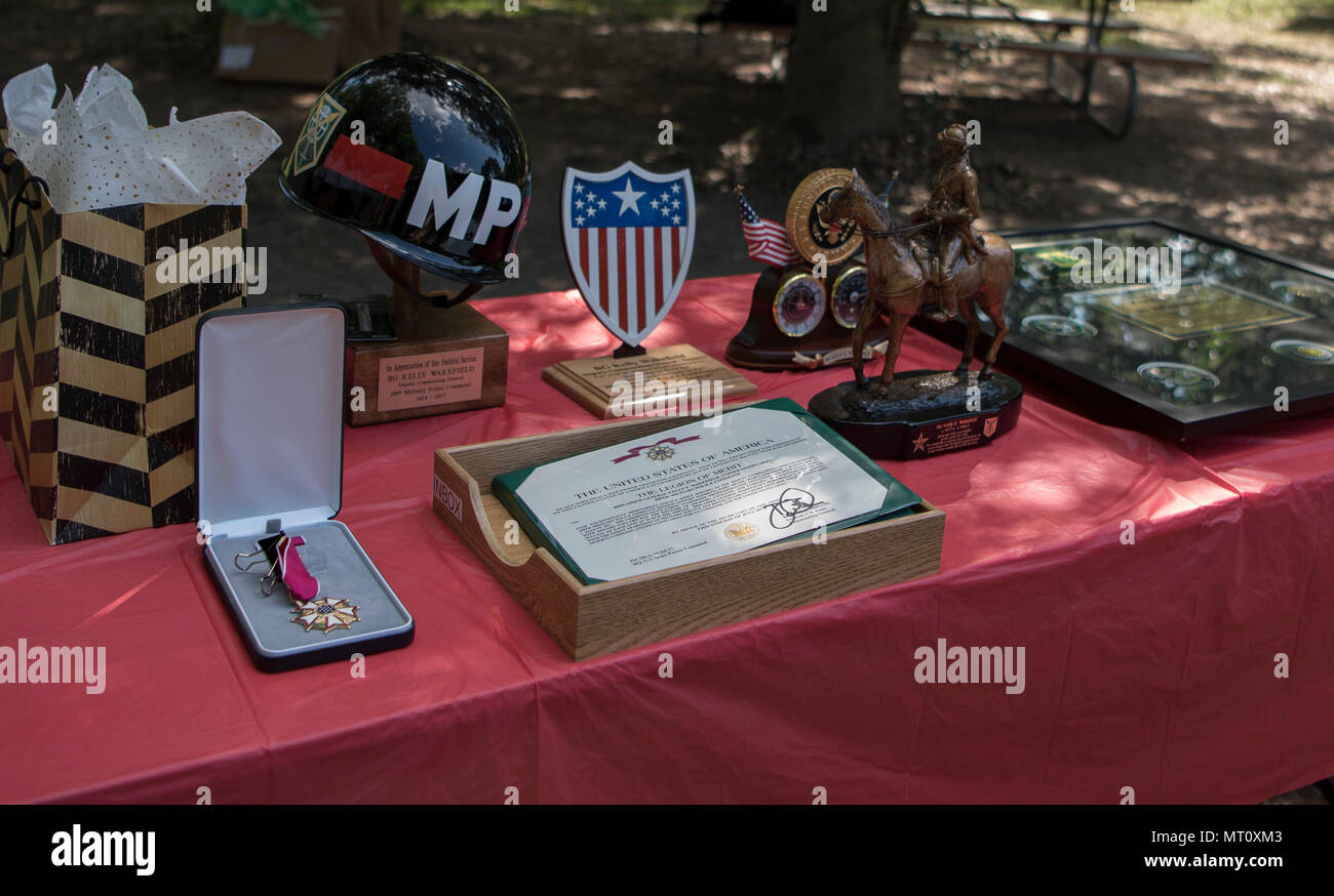 Parting gifts lay on a table during a farewell picnic for Brig. Gen ...