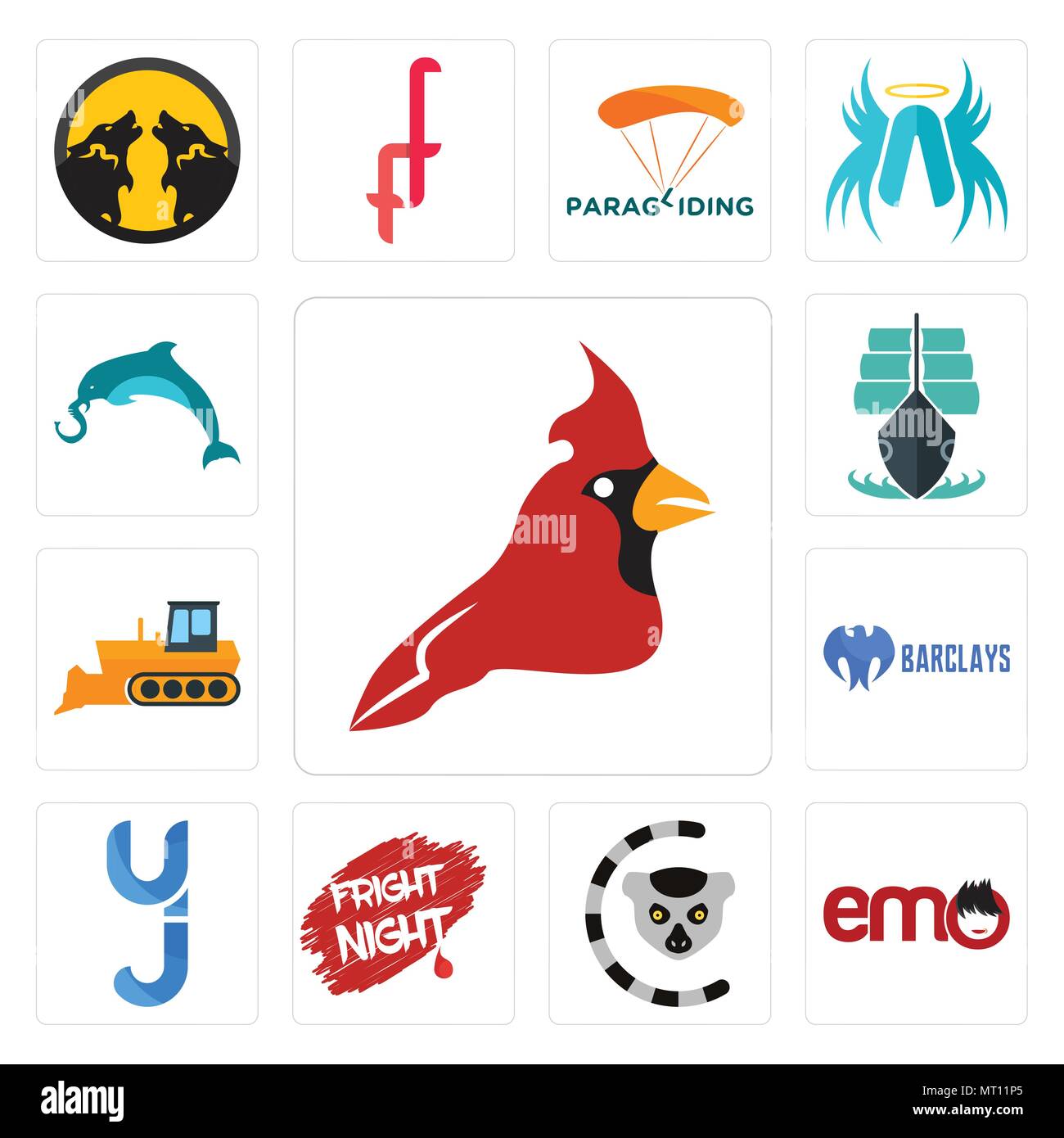 Set Of 13 simple editable icons such as cardinal bird, emo, lemur ...