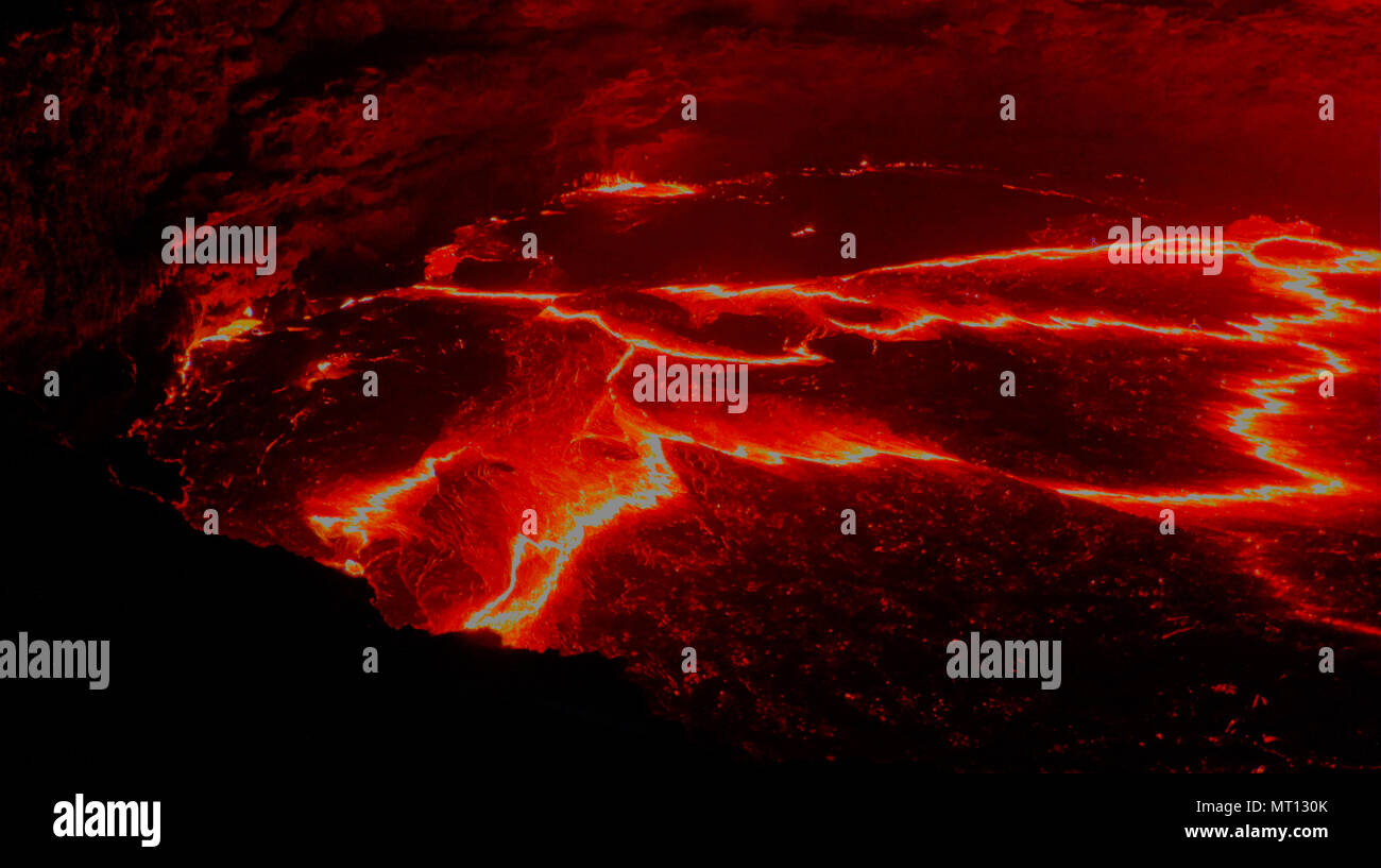 Panorama of Erta Ale volcano crater, melting lava, Danakil depression ...