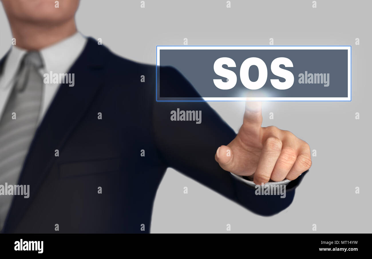 sos with finger pushing concept 3d illustration Stock Photo - Alamy