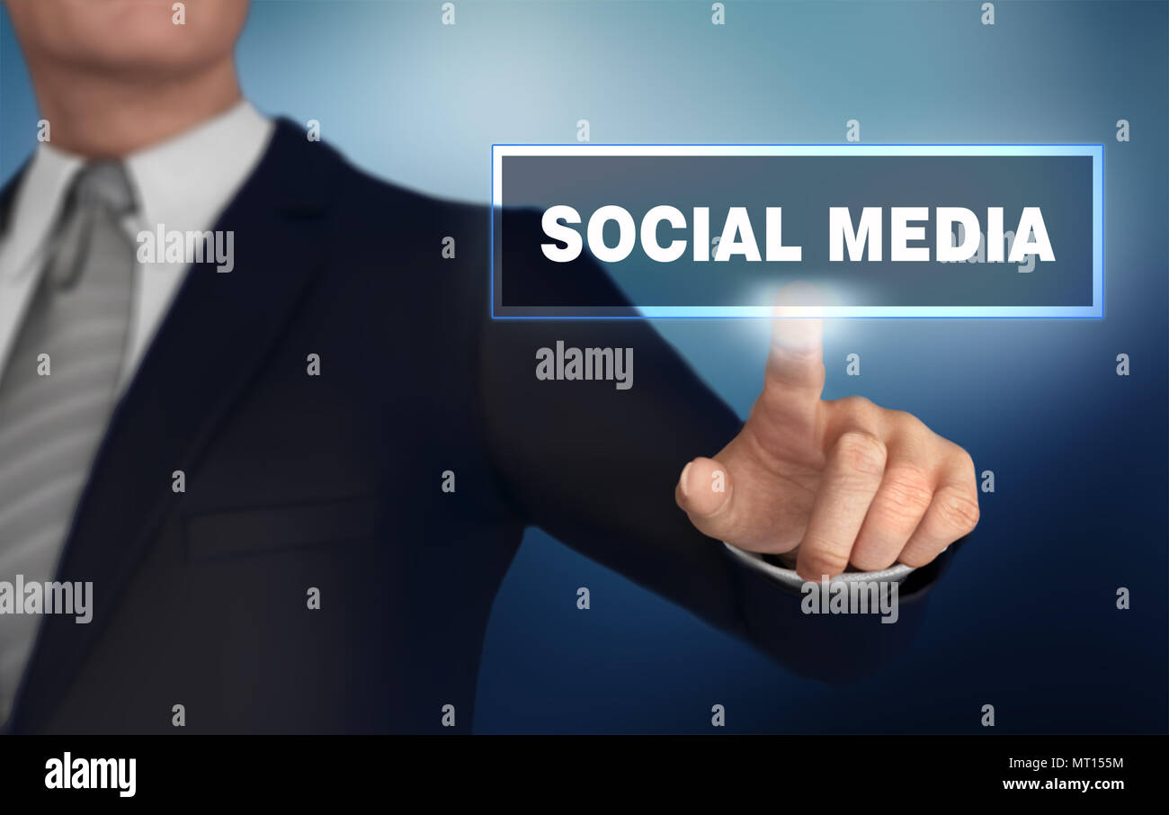 social media with finger pushing concept 3d illustration Stock Photo ...