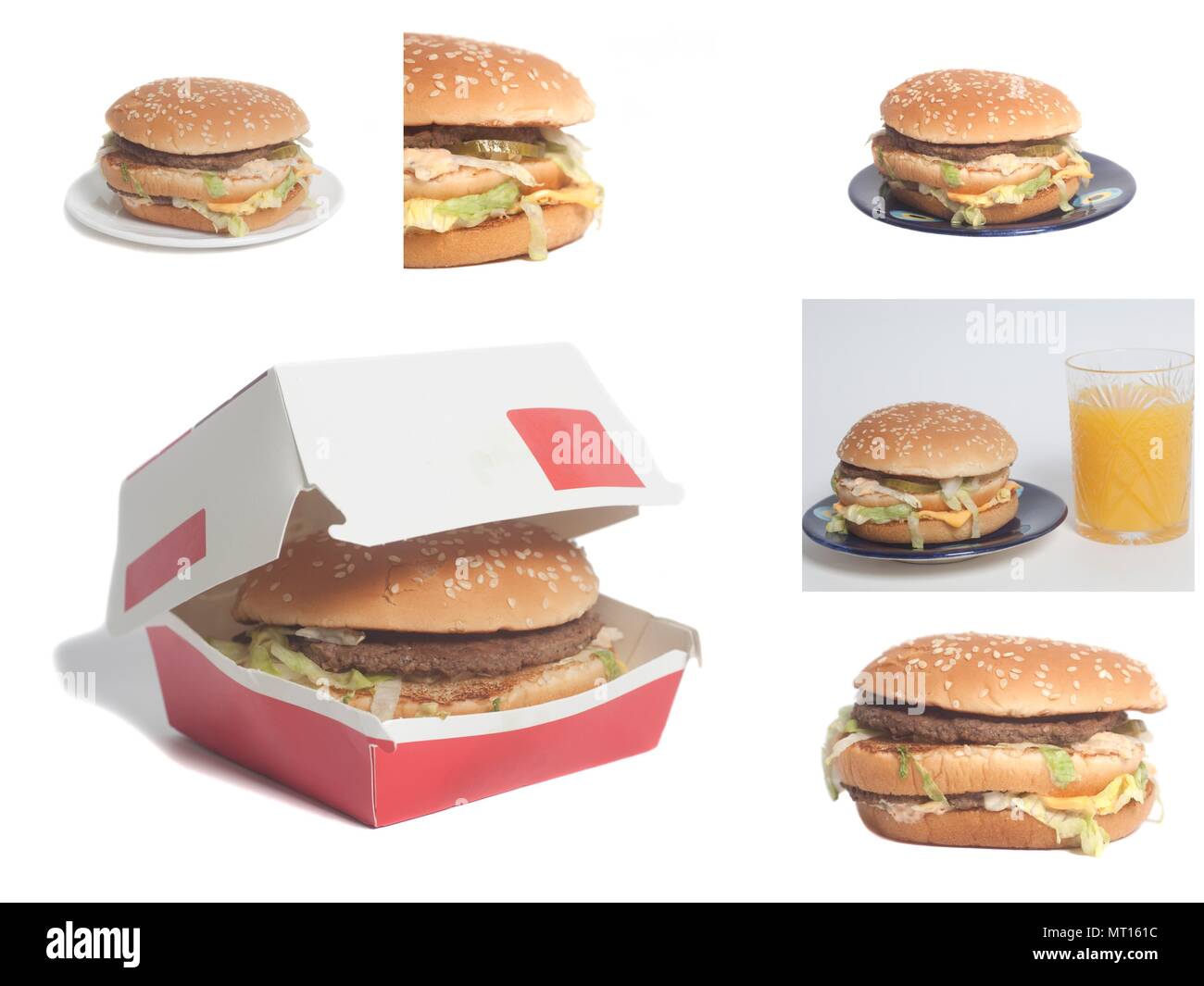 Delicious big hamburger collage isolated on a white background Stock ...