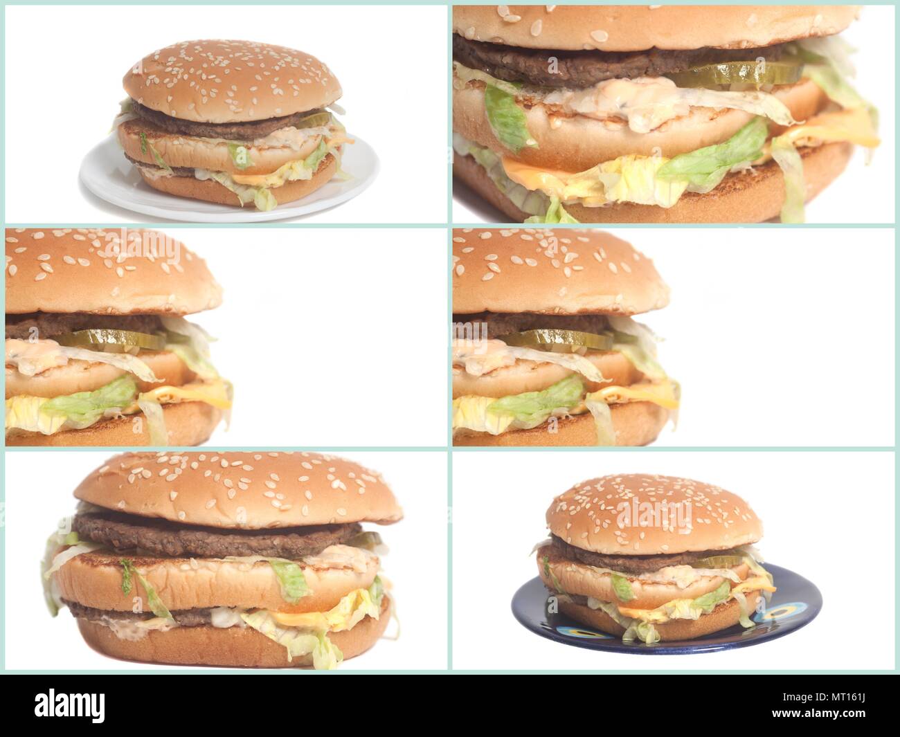 Tasty Big burger collage isolated on a white background Stock Photo - Alamy