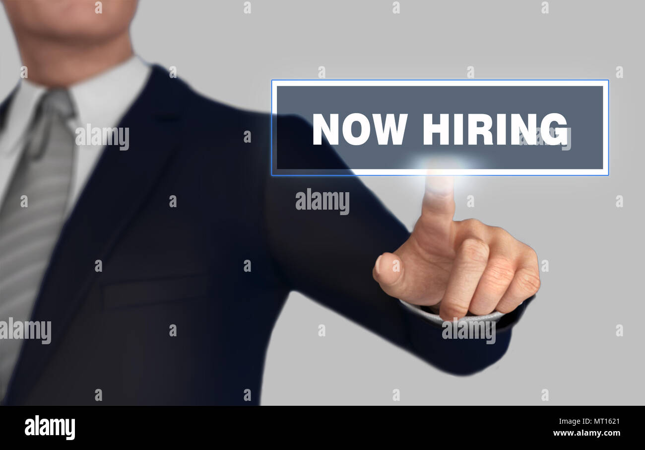 now hiring with finger pushing concept 3d illustration Stock Photo - Alamy