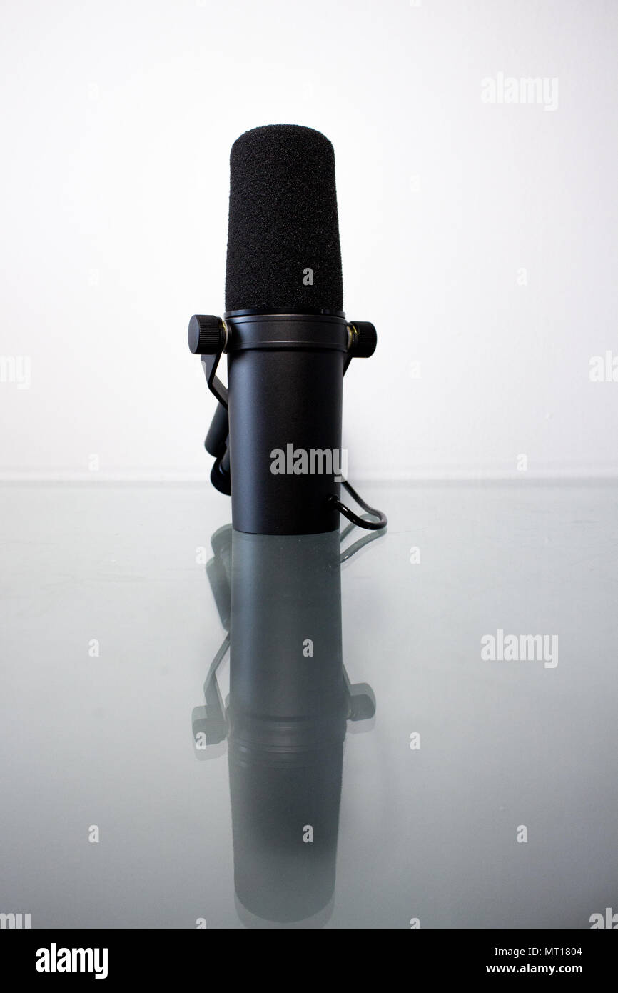 Sound studio. Microphone in close-up, Microphone isolated on white ...