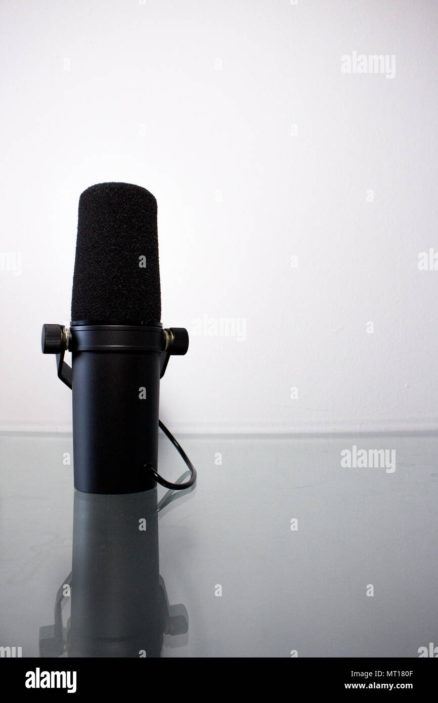 Sound studio. Microphone in close-up, Microphone isolated on white ...