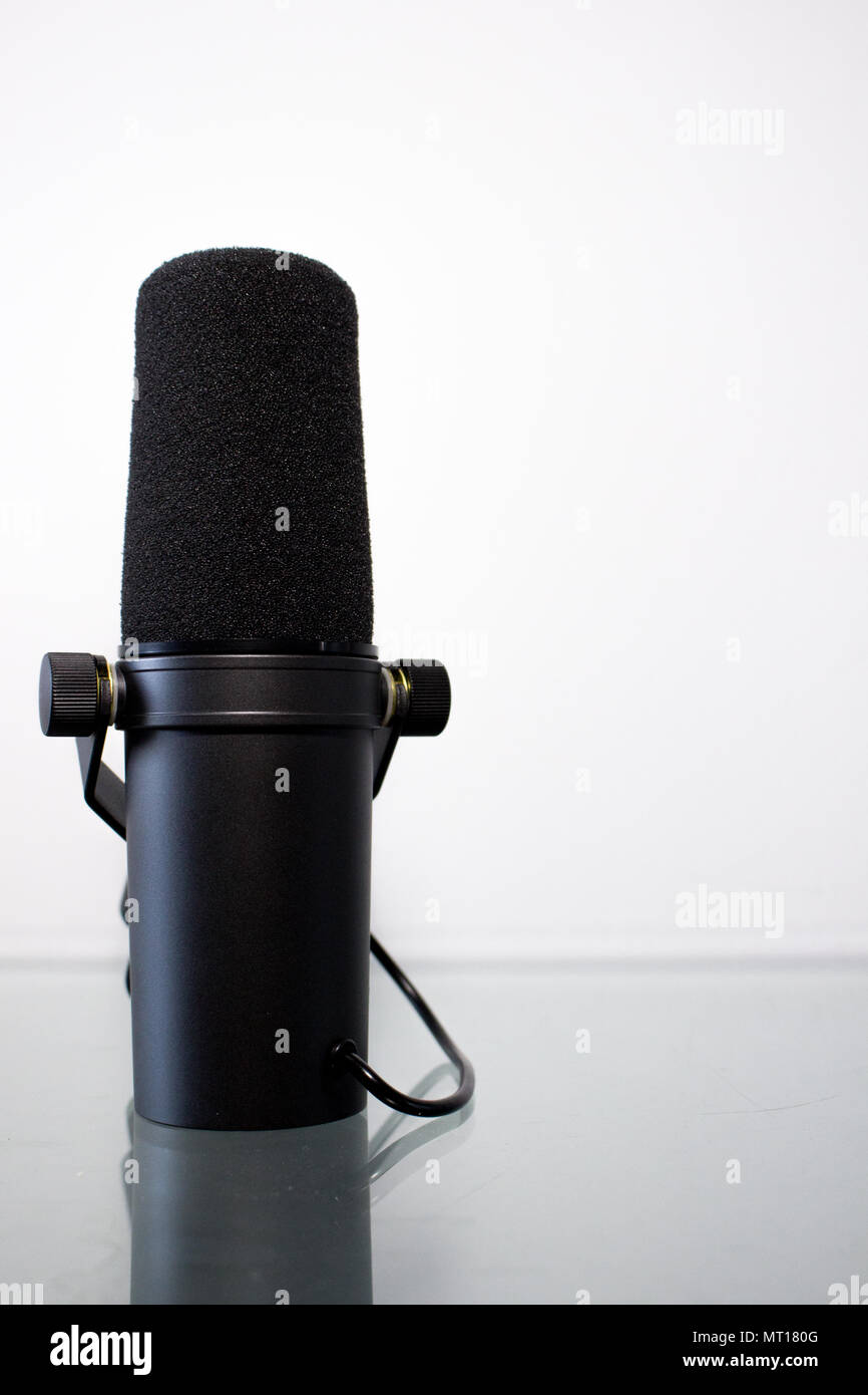 Sound studio. Microphone in close-up, Microphone isolated on white ...