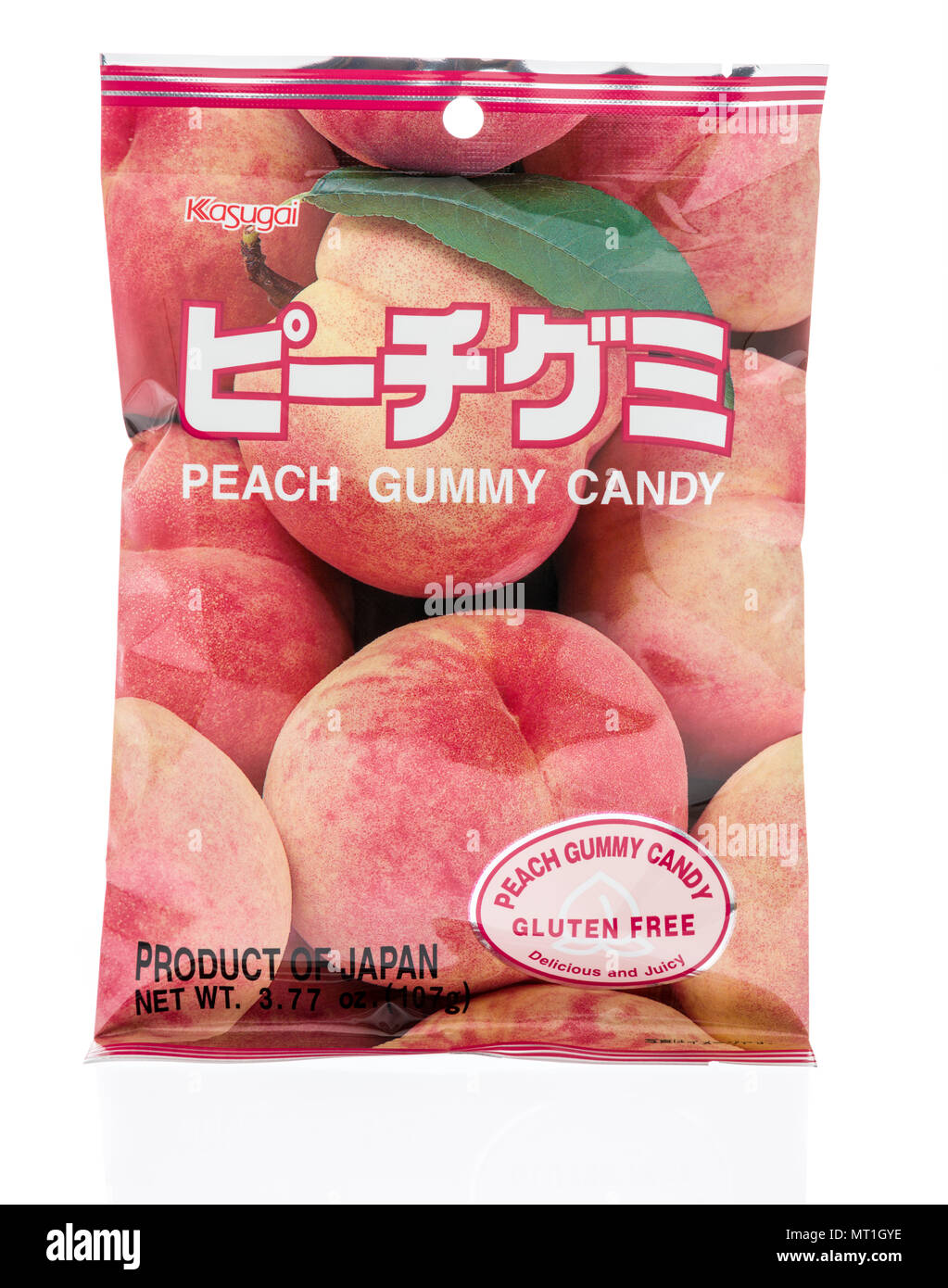 Winneconne - 10 May 2018: A bag of Kasugai peach gummy candy on an ...