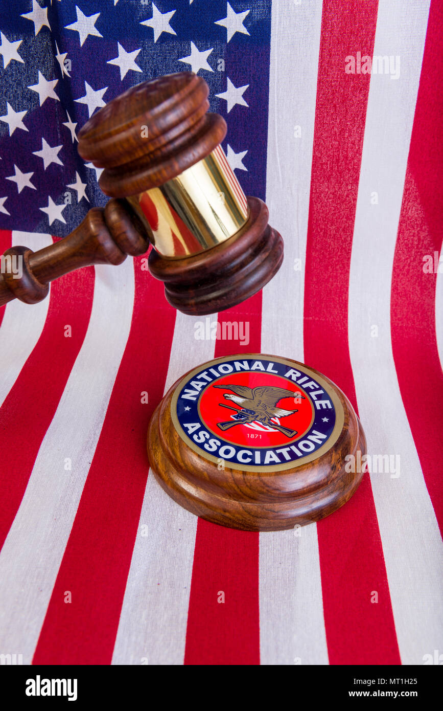 Winneconne - 11 May 2018: A NRA sticker with a judges gavel on an ...