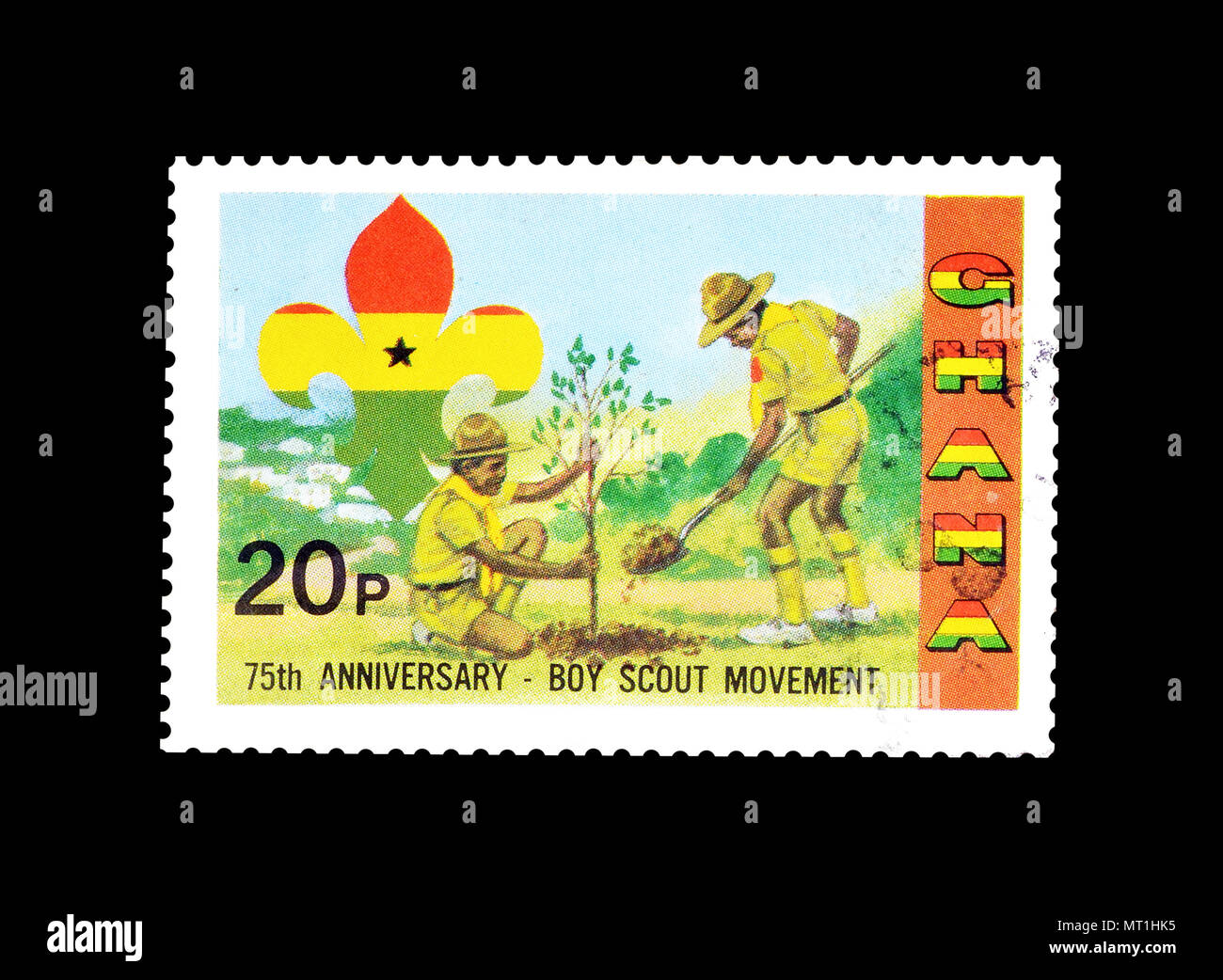 Cancelled postage stamp printed by Ghana, that shows Boy scouts ...