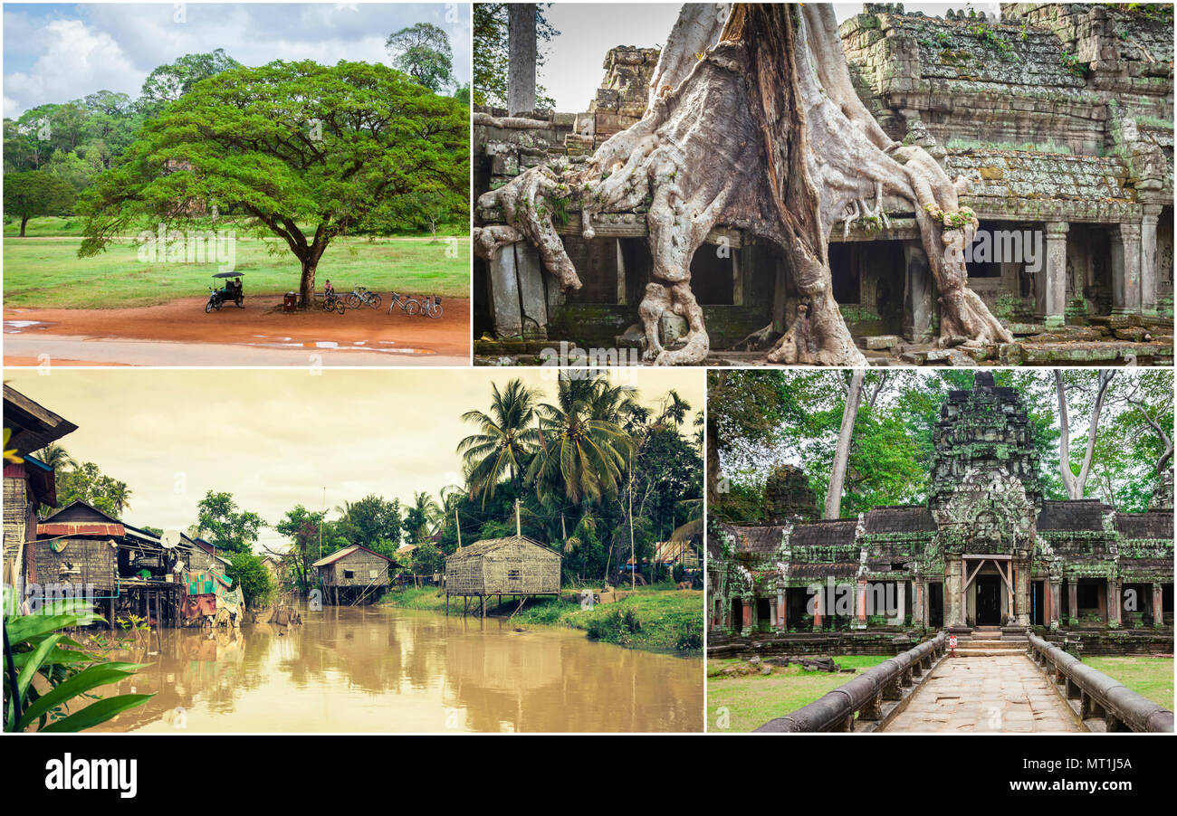 Collage of Cambodia and the stone faces. Collage of Cambodia and the ...