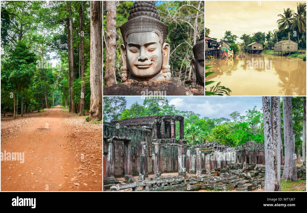 Collage of Cambodia and the stone faces. Collage of Cambodia and the ...