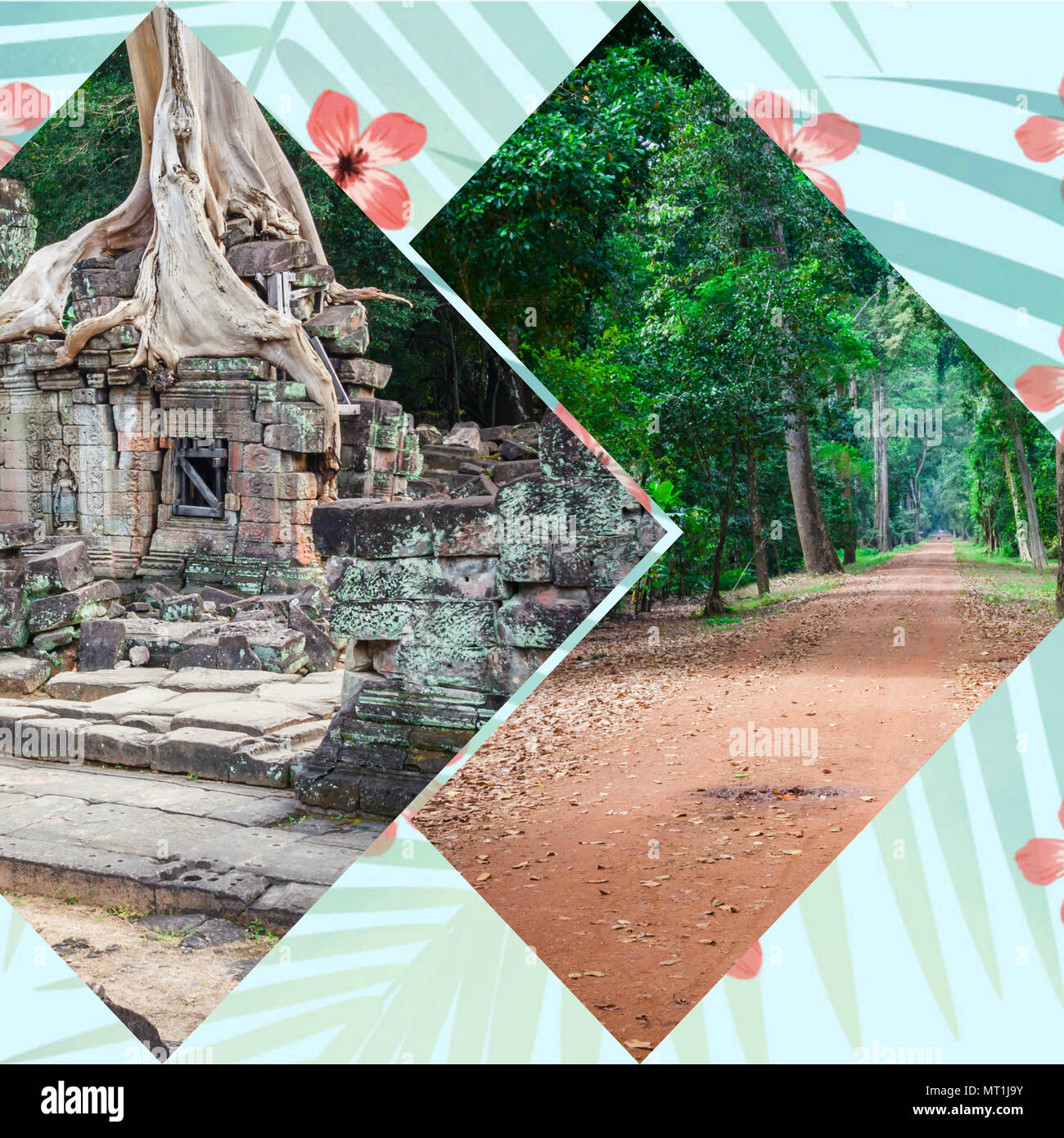 Collage of Cambodia and the stone faces. Collage of Cambodia and the ...