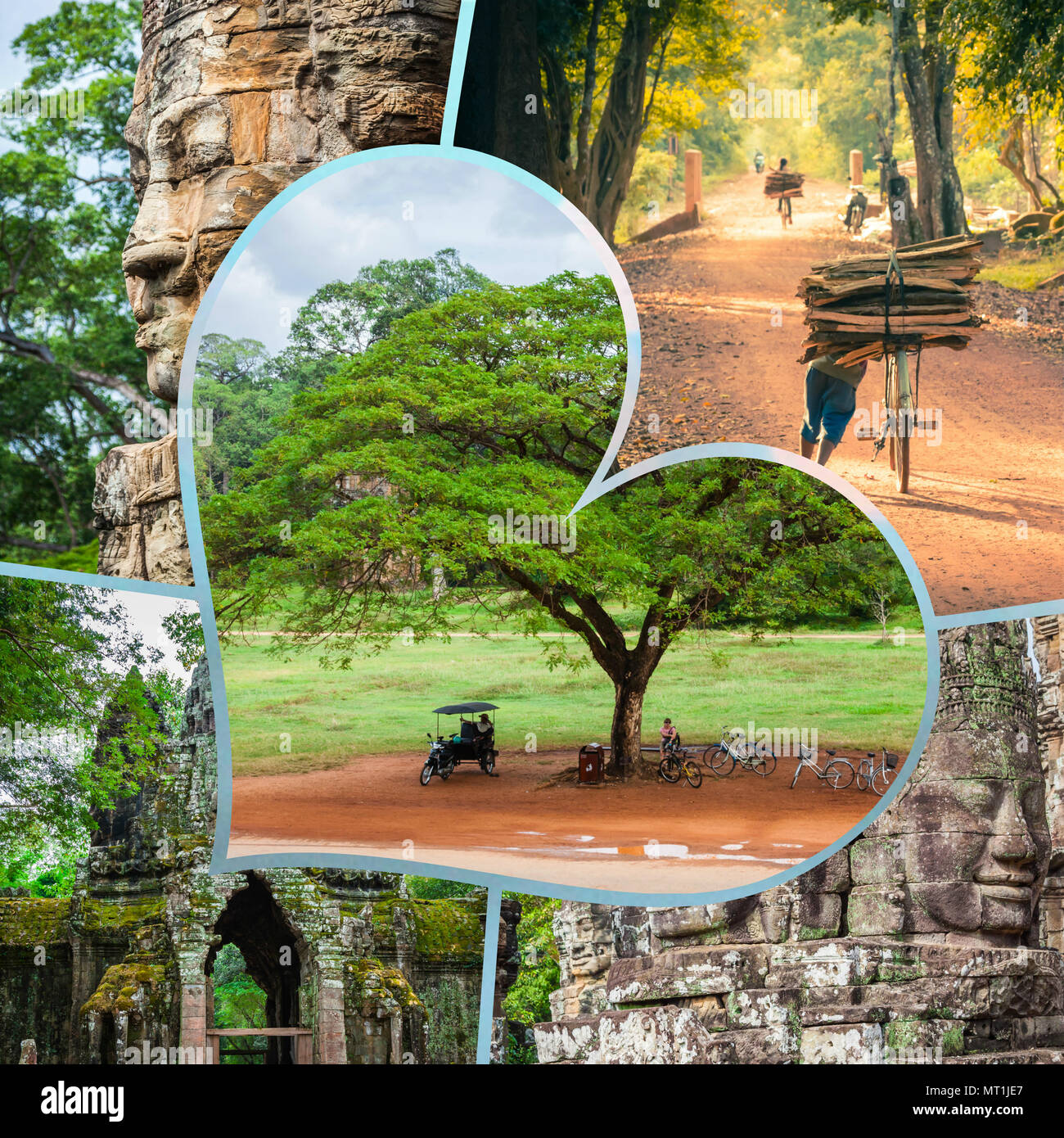Collage of Cambodia and the stone faces. Collage of Cambodia and the ...