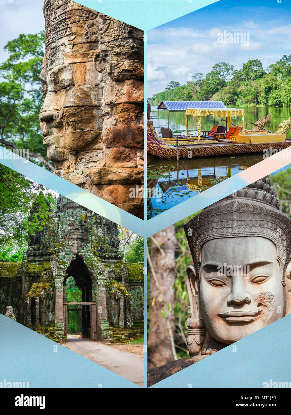 Collage of Cambodia and the stone faces. Collage of Cambodia and the ...