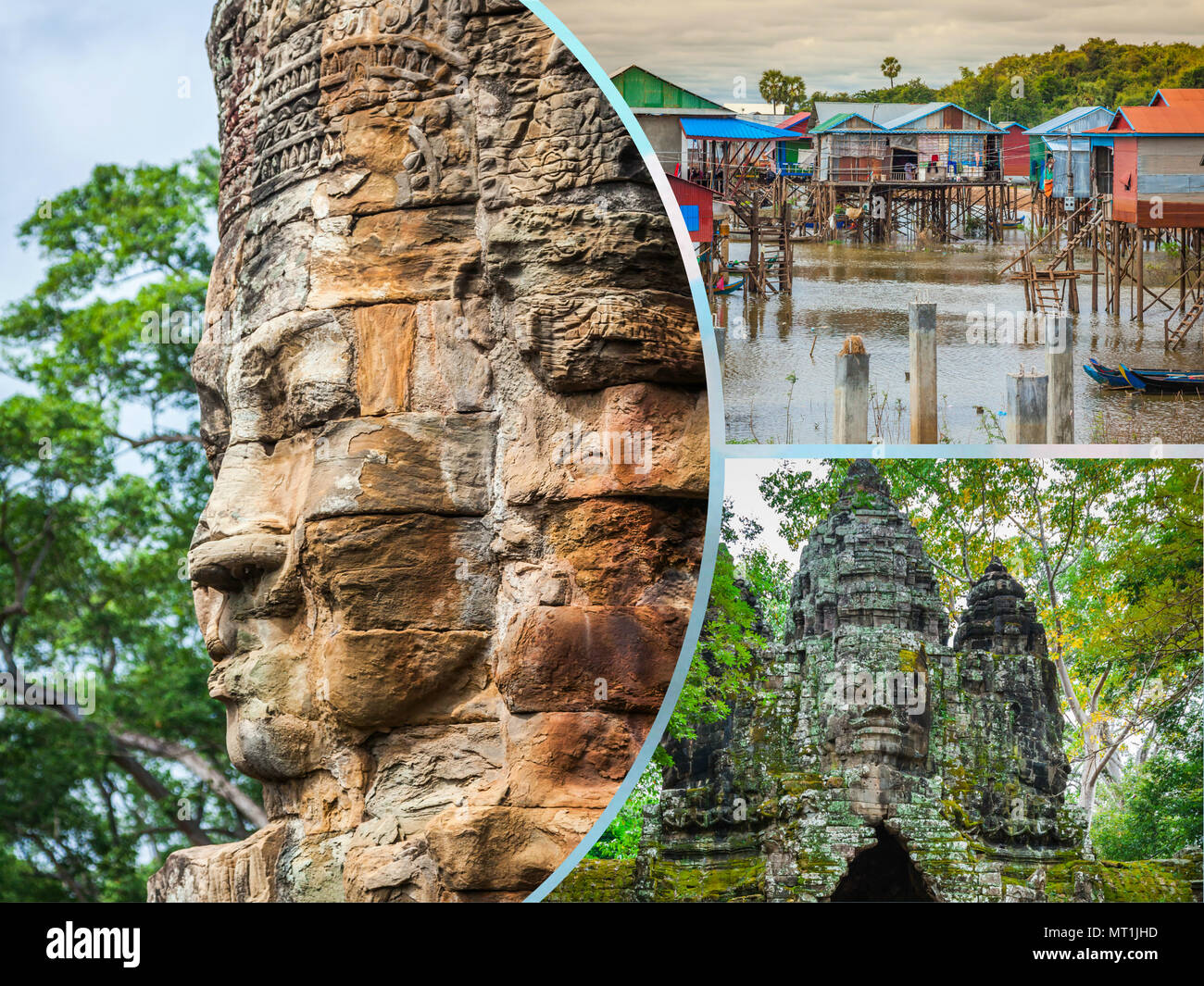 Collage of Cambodia and the stone faces. Collage of Cambodia and the ...